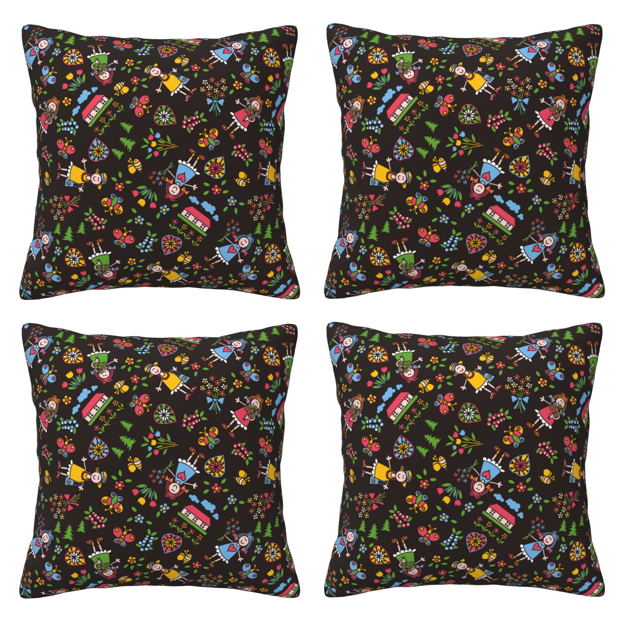 Home Throw Pillow Covers Two Sides Printed Happy Girls Seamless ...