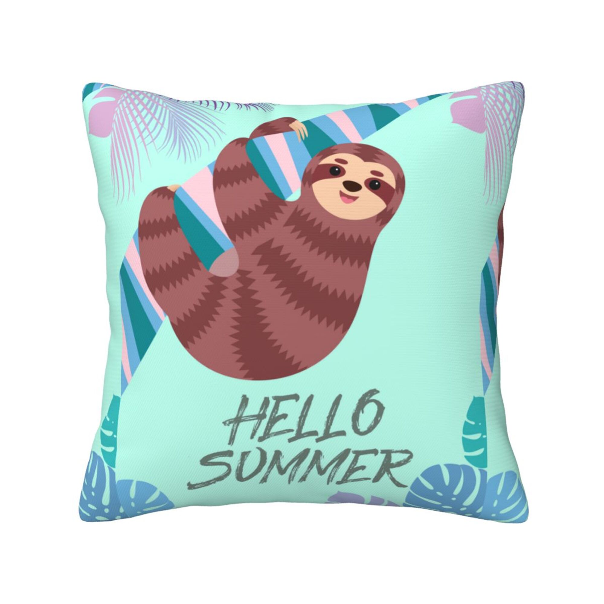 Home Throw Pillow Covers Two Sides Printed Hello Summer Cute Sloth ...