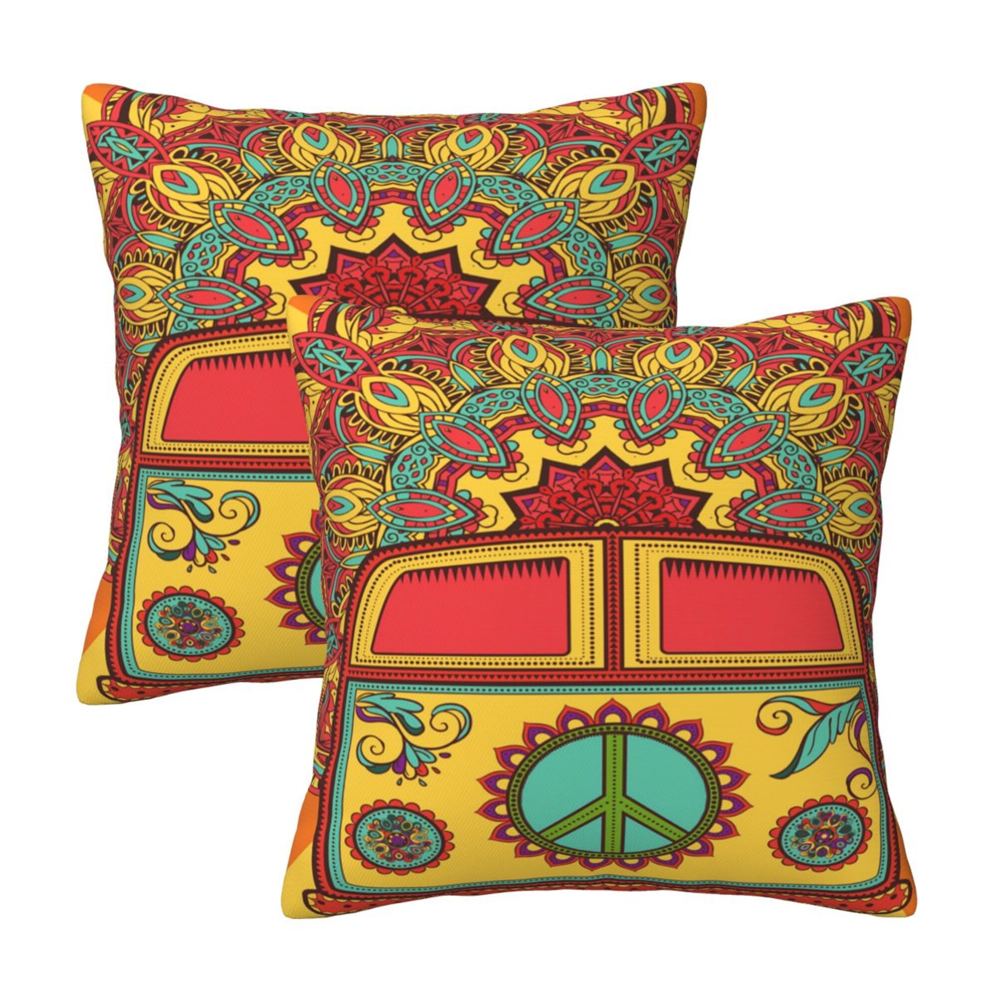 Home Throw Pillow Covers Two Sides Printed Hippie Vintage Mini Van ...