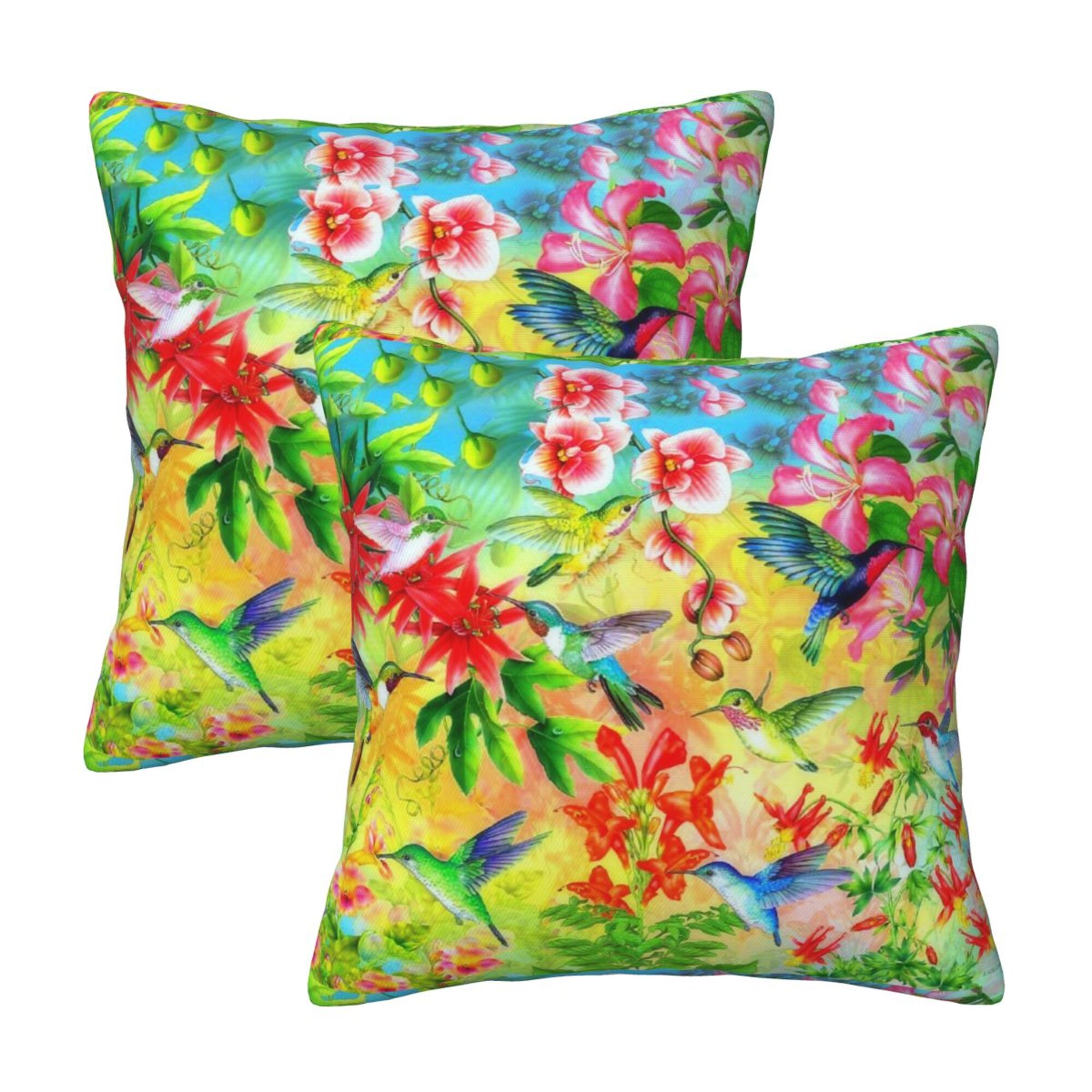 Home Throw Pillow Covers Two Sides Printed Hummingbird Flowers Digital ...