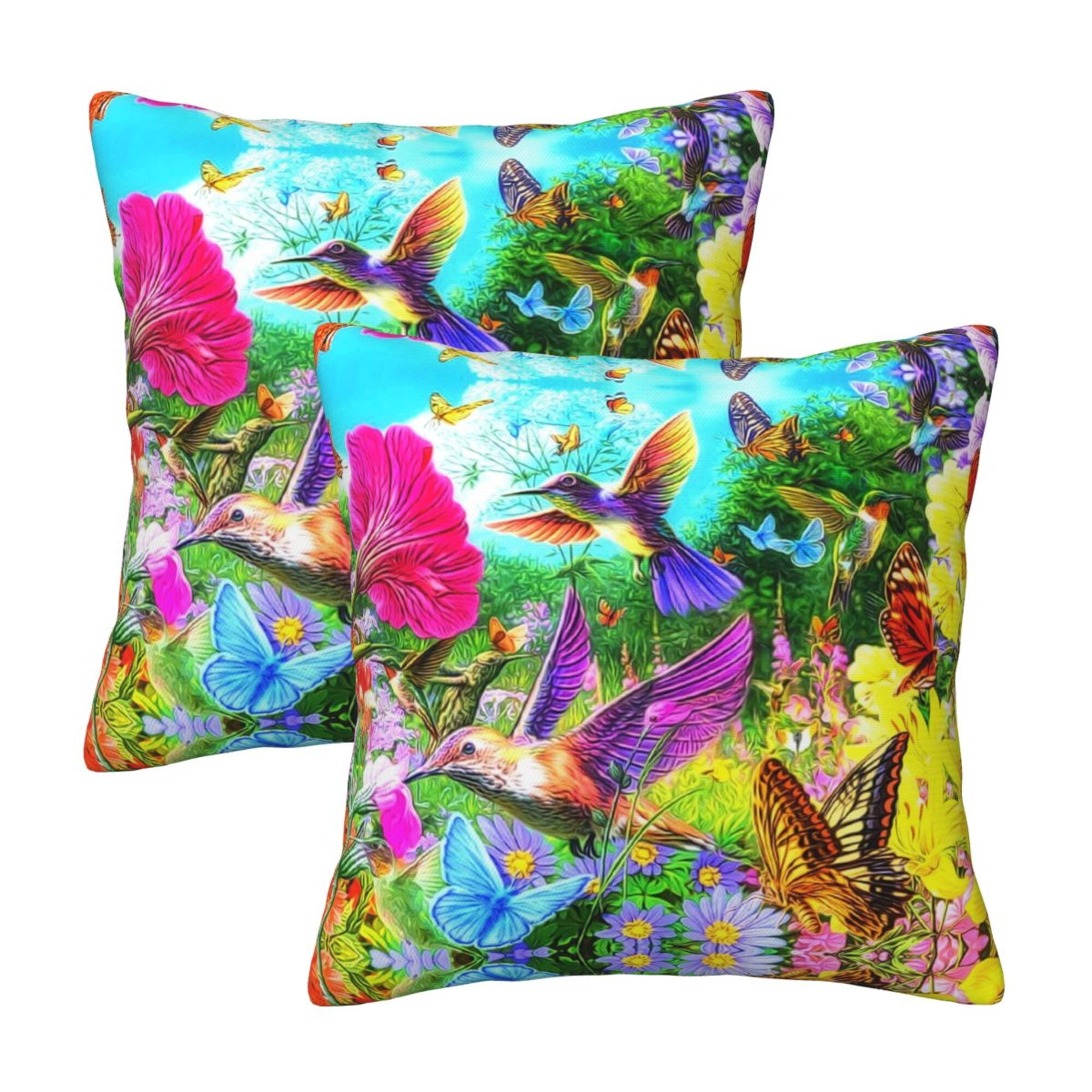 Home Throw Pillow Covers Two Sides Printed Hummingbirds and Butterflies ...