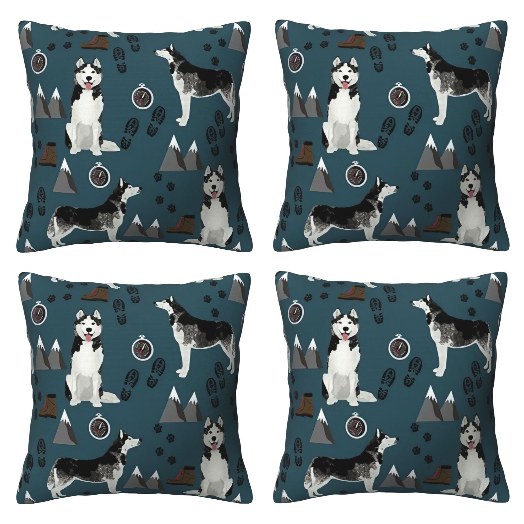 Home Throw Pillow Covers Two Sides Printed Husky Hiking Dark Navy Blue ...