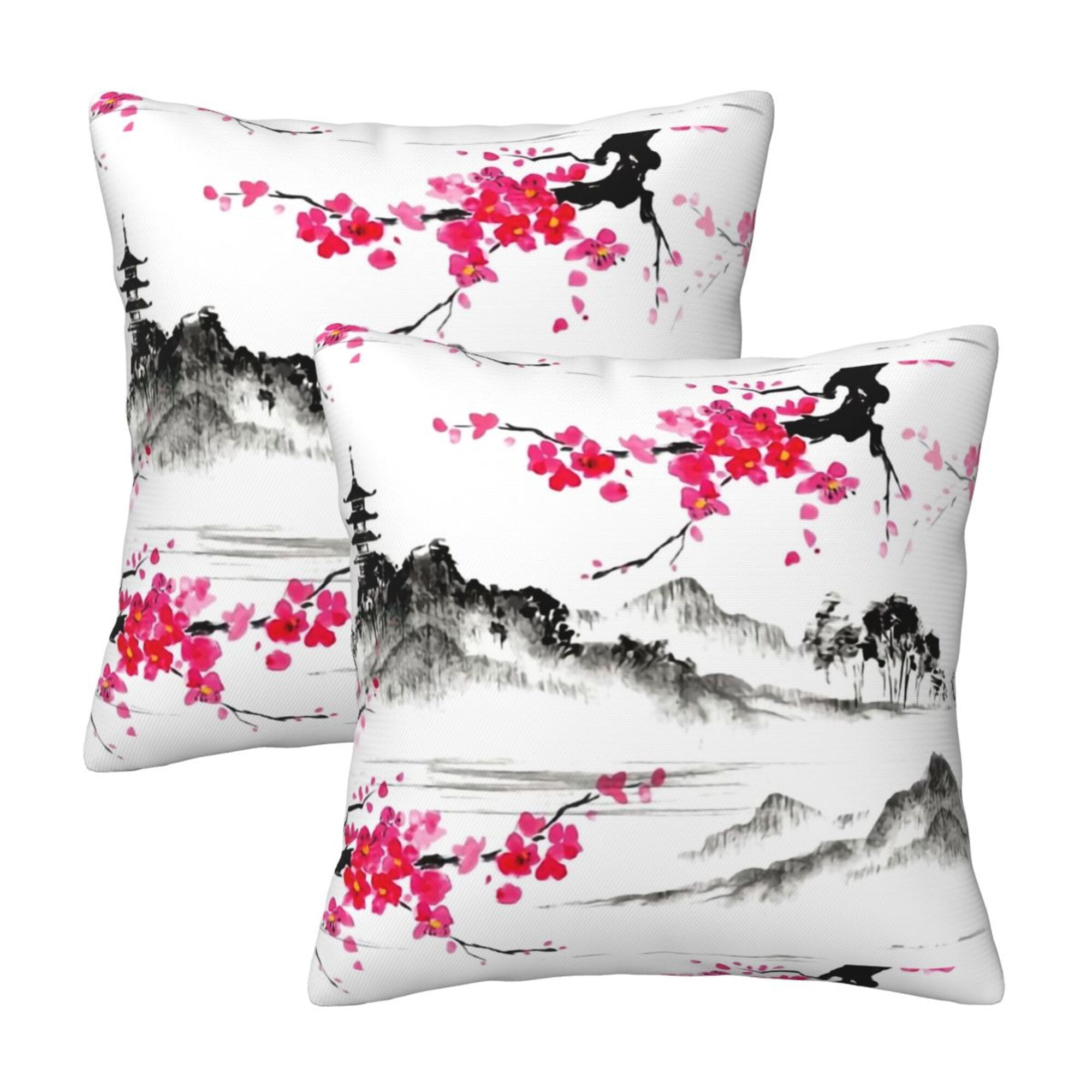 Home Throw Pillow Covers Two Sides Printed Japanese oil painting cherry ...