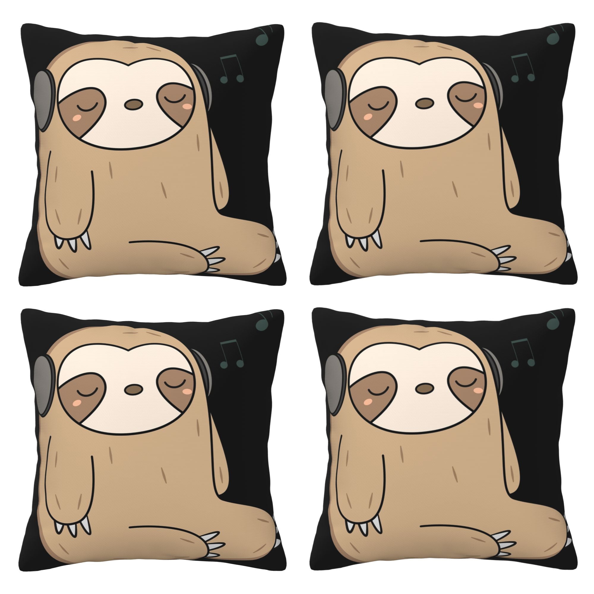 Home Throw Pillow Covers Two Sides Printed Kawaii Cute Sloth Listening ...