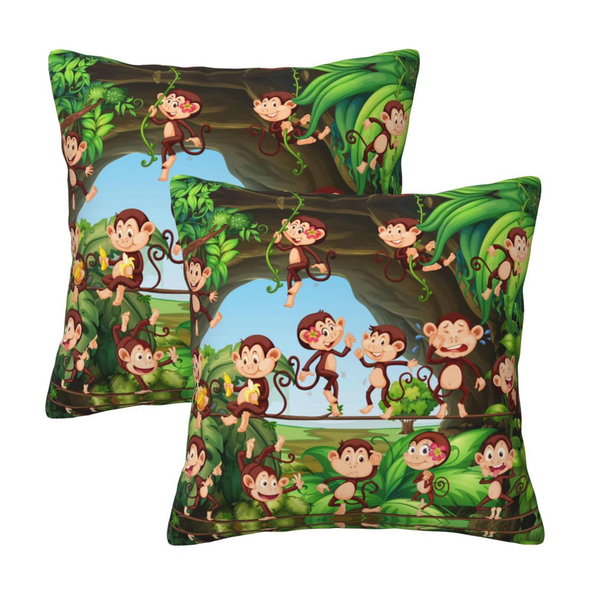 Home Throw Pillow Covers Two Sides Printed Monkeys Living in The Forest ...