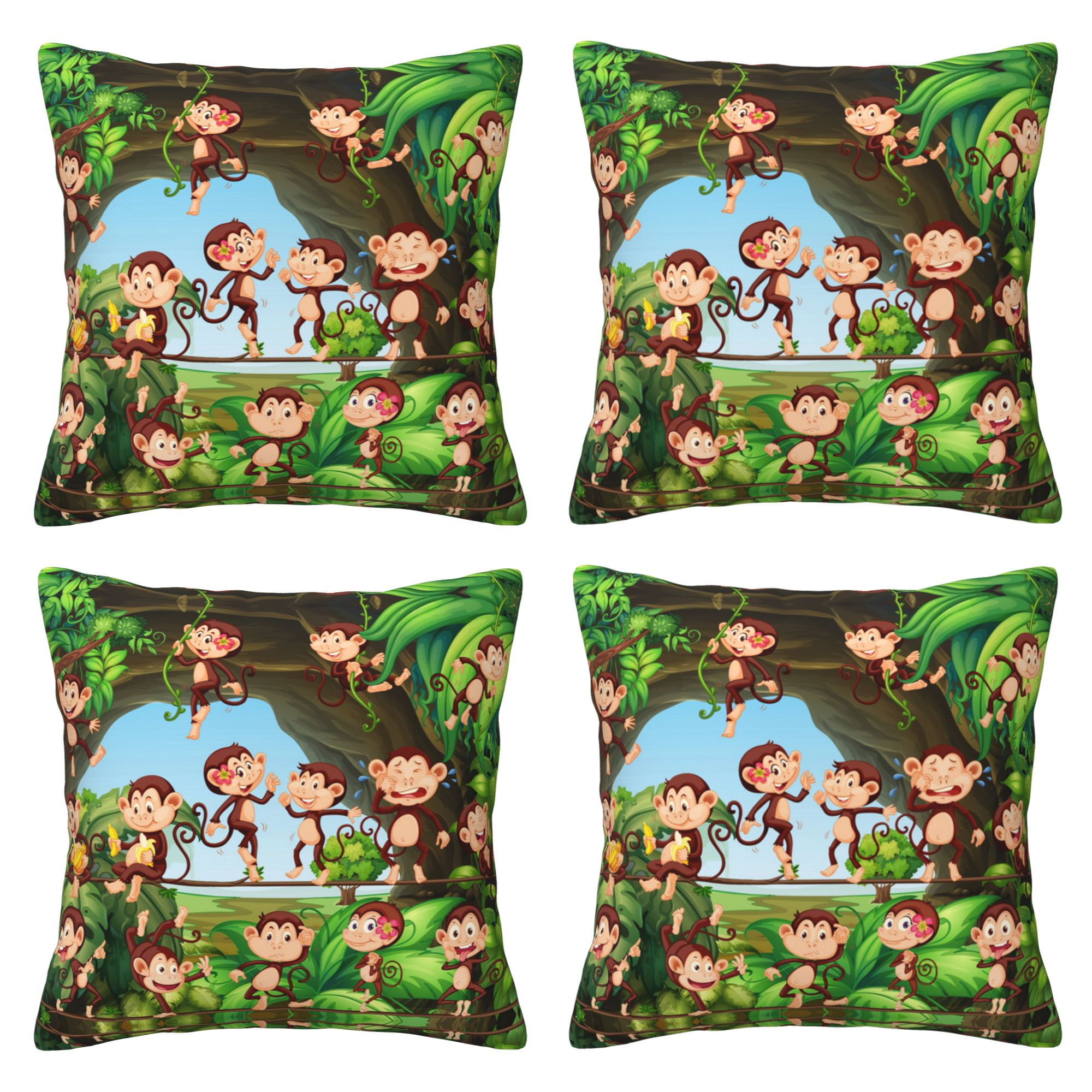 Home Throw Pillow Covers Two Sides Printed Monkeys Living in The Forest ...