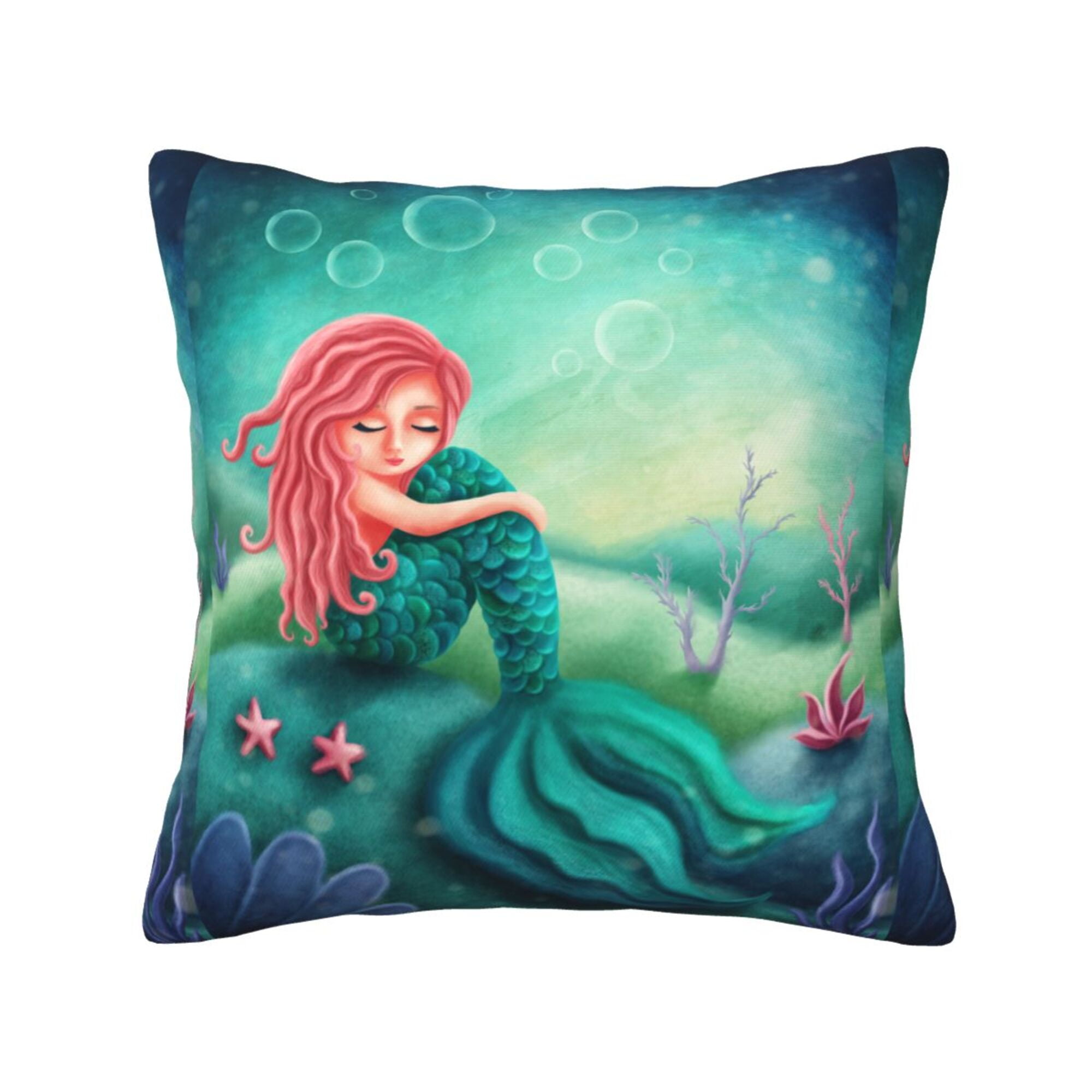 Home Throw Pillow Covers Two Sides Printed Novelty Mermaid Decor Sofa ...