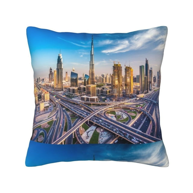 Home Throw Pillow Covers Two Sides Printed Panoramic- Cityscape High ...
