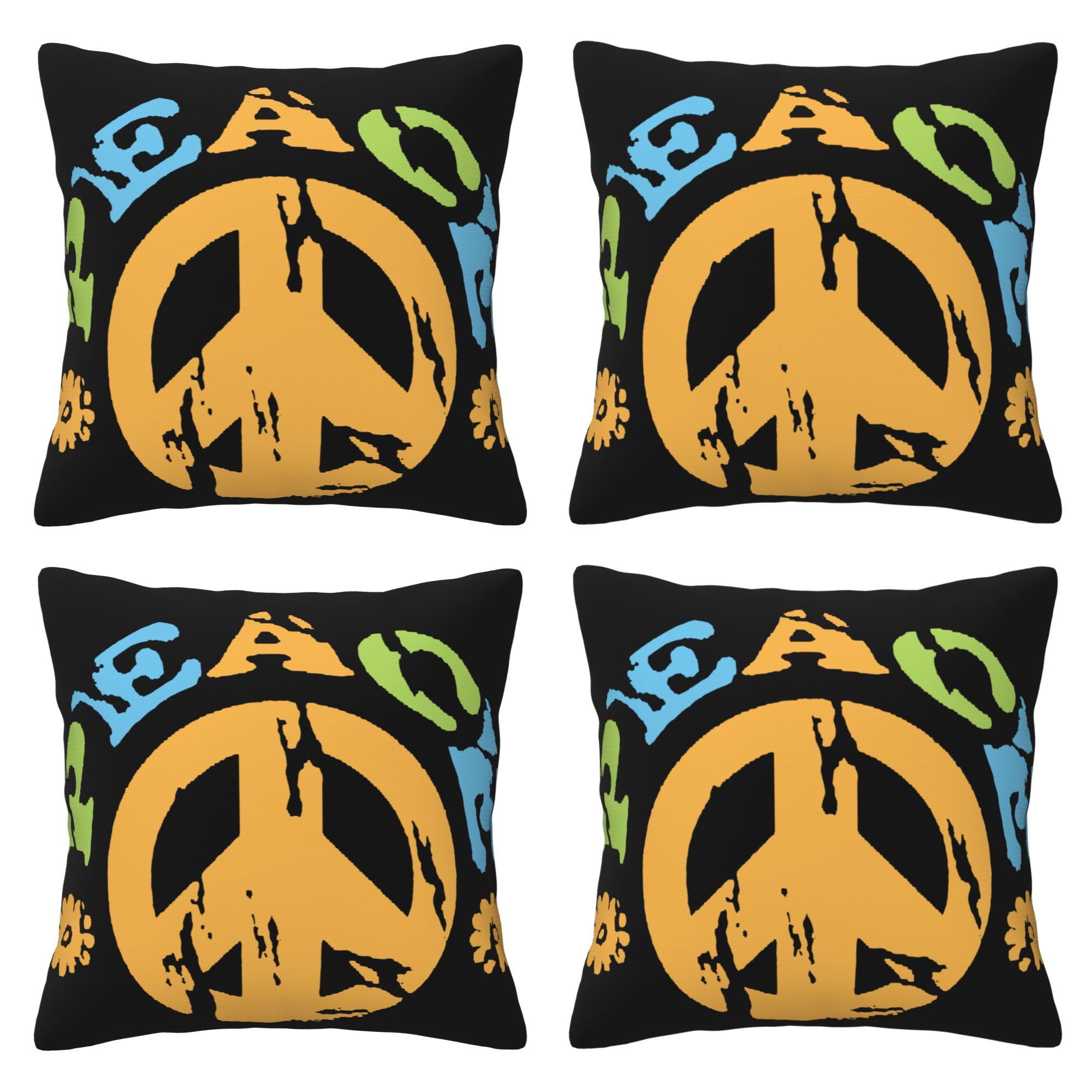 Home Throw Pillow Covers Two Sides Printed Peace Sign with The Flowers ...