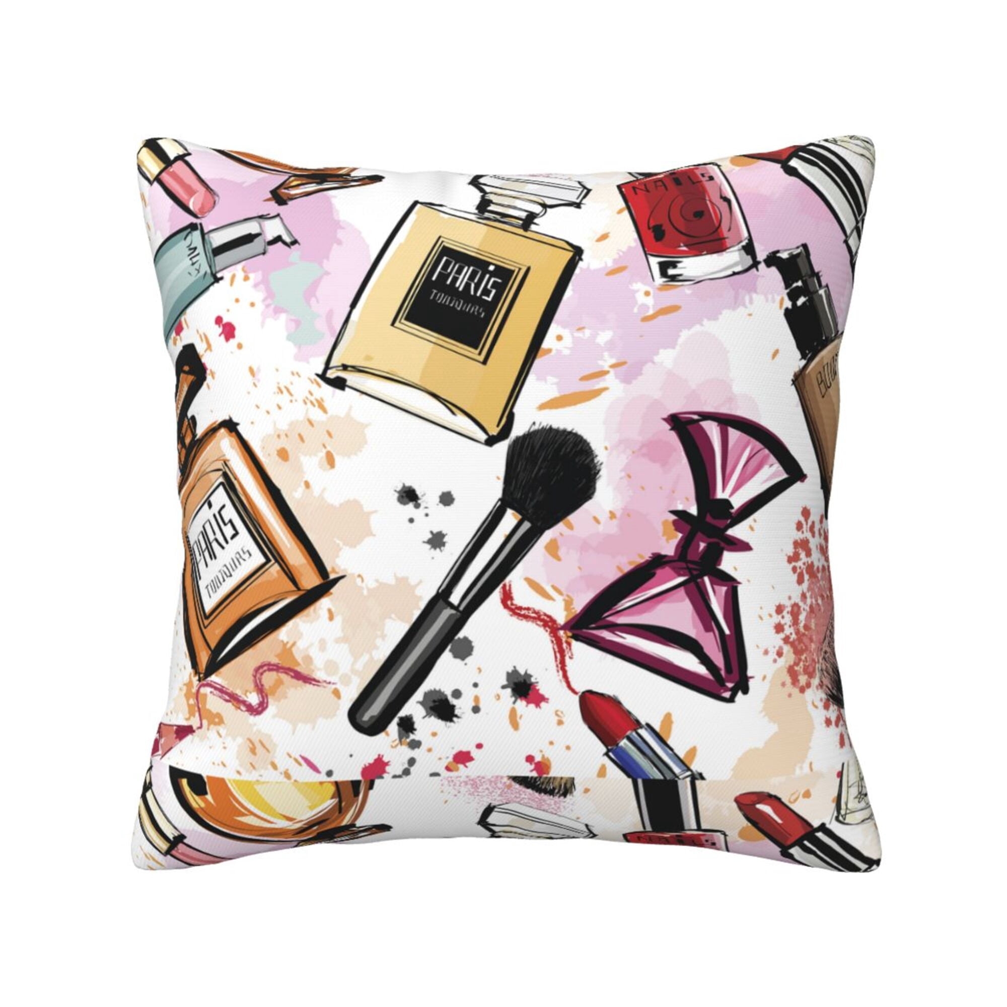Home Throw Pillow Covers Two Sides Printed Perfume Lipstick Nail Polish ...