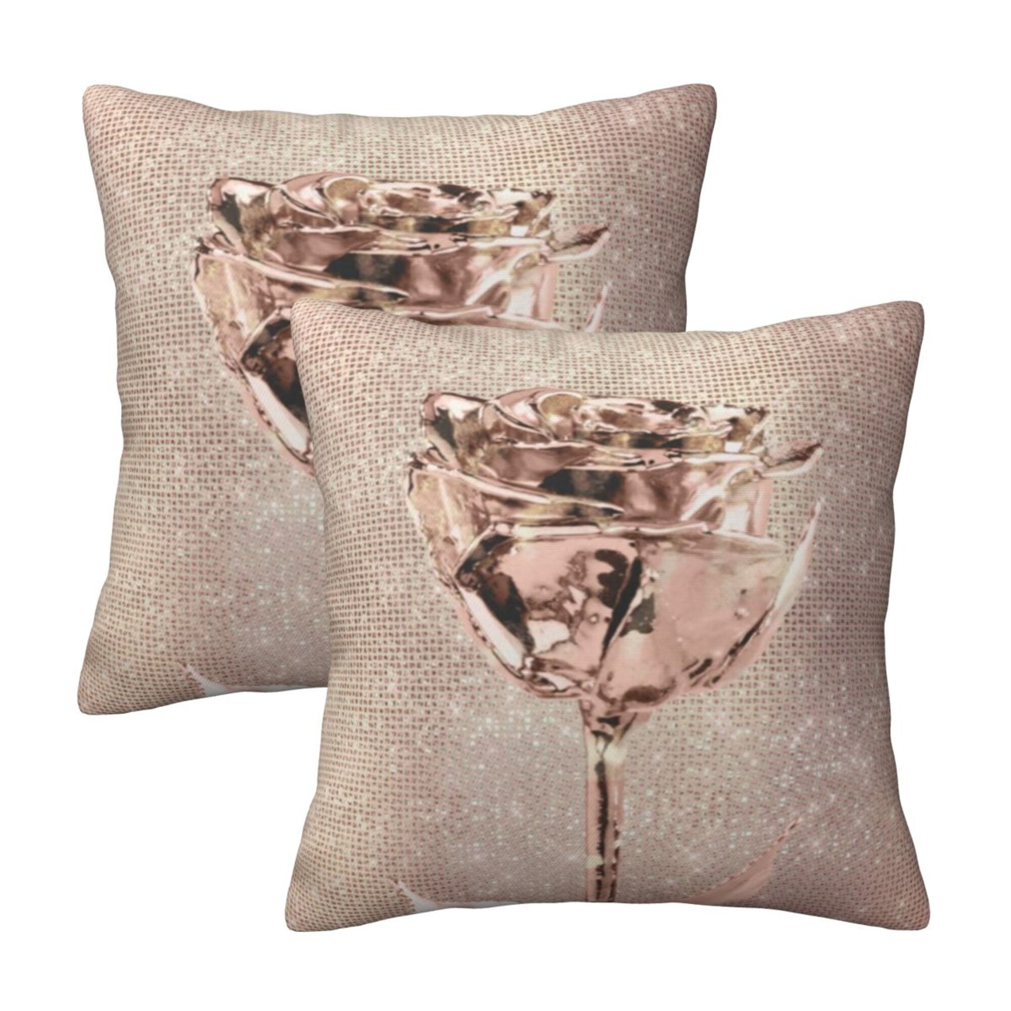 Home Throw Pillow Covers Two Sides Printed Pink Rose Flower Gold Copper ...