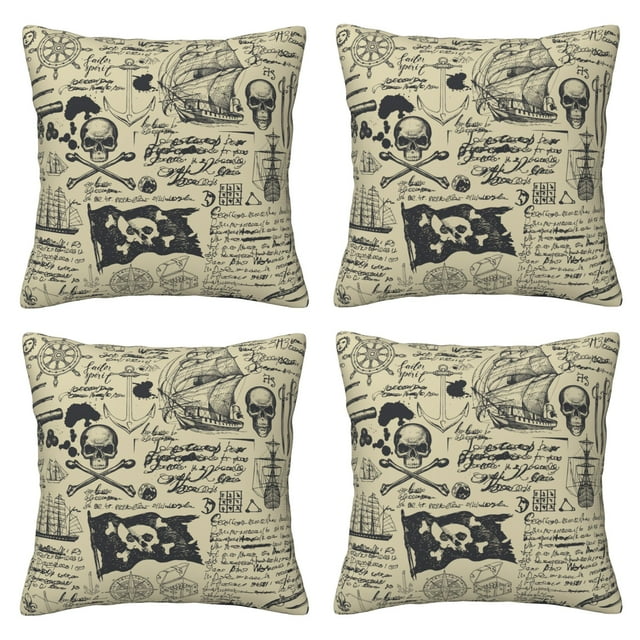 Home Throw Pillow Covers Two Sides Printed Pirate Ship Skull Treasure ...