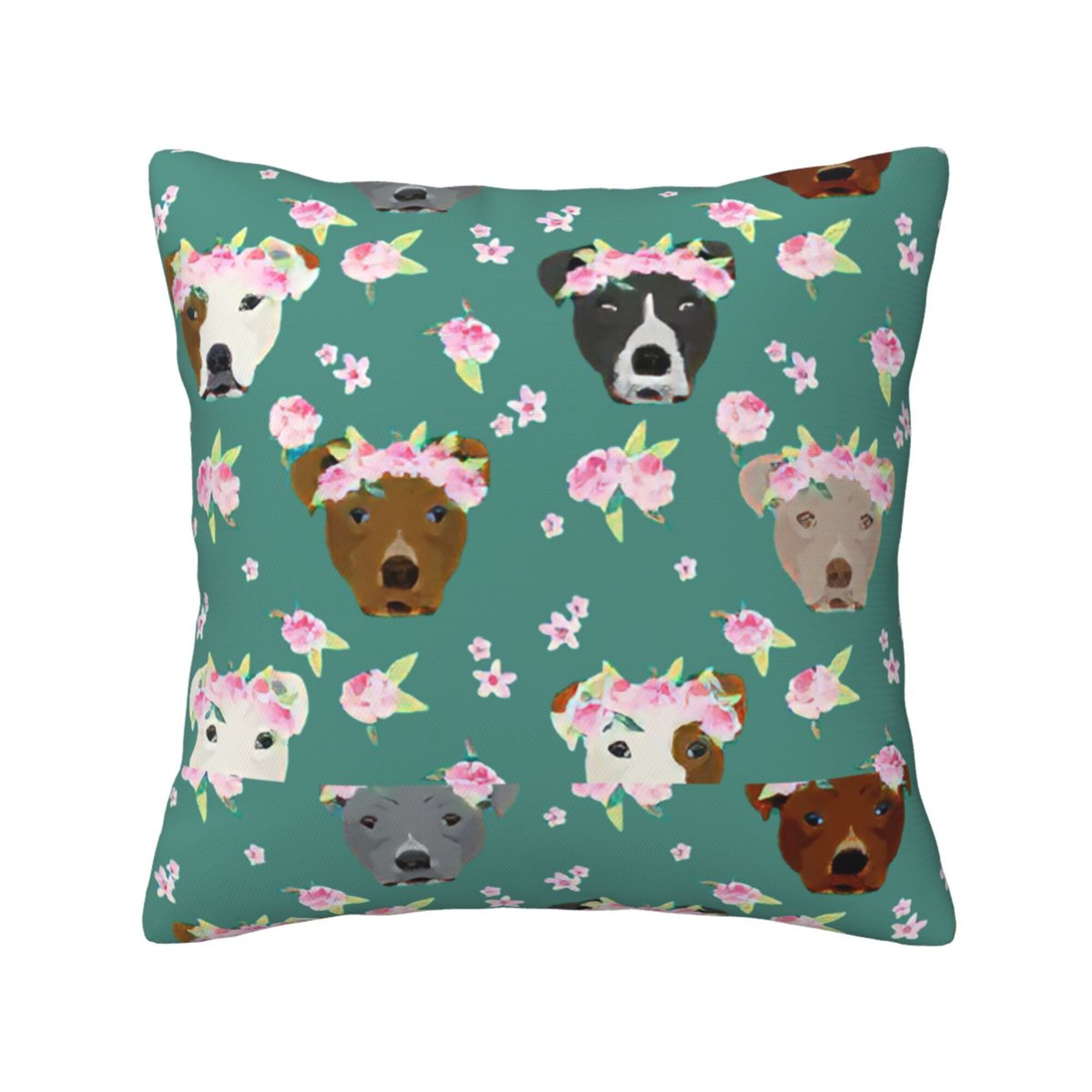 Home Throw Pillow Covers Two Sides Printed Pitbull Flower Crown Decor ...