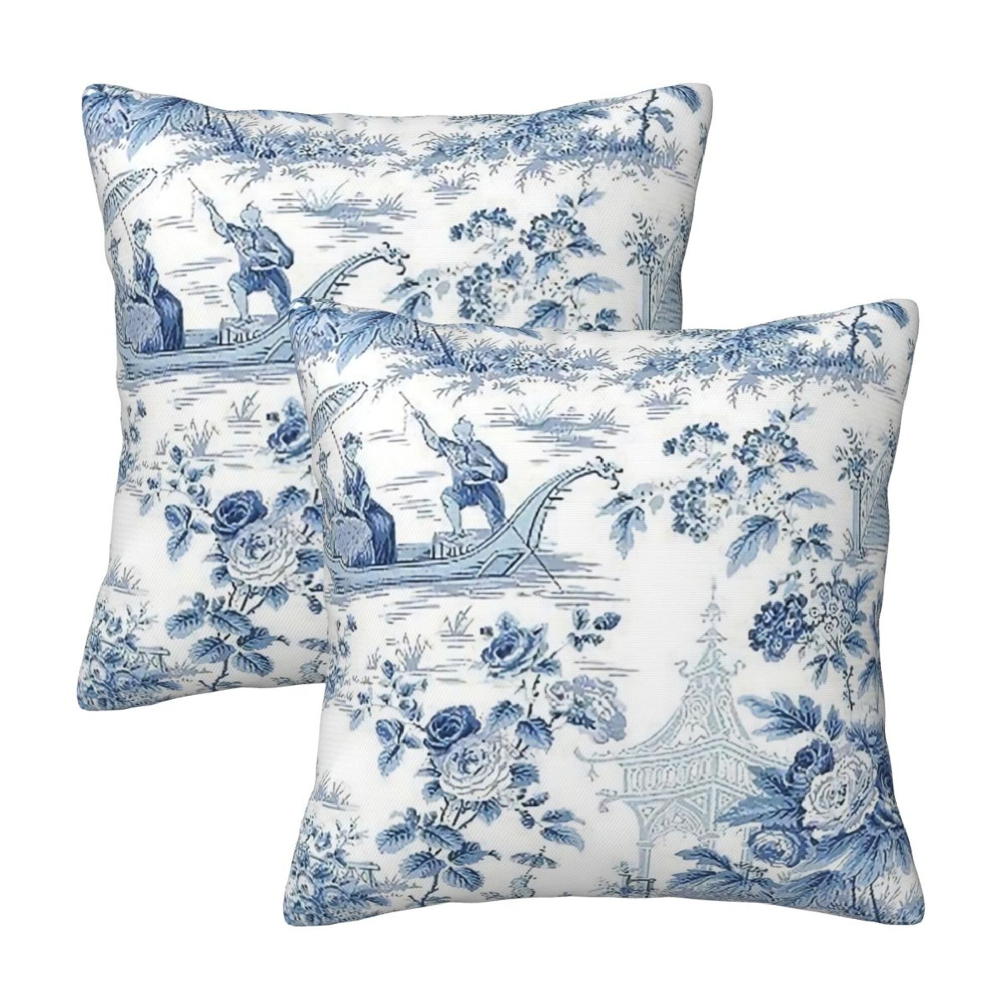 Home Throw Pillow Covers Two Sides Printed Powder Blue Chinoiserie ...