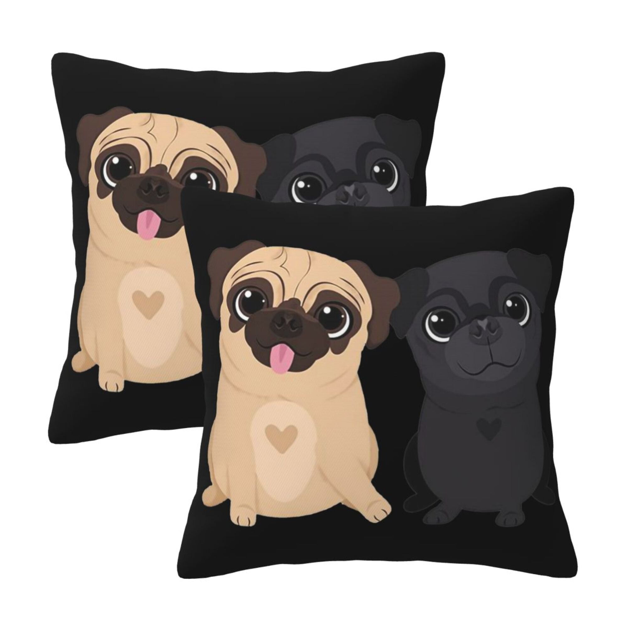 Home Throw Pillow Covers Two Sides Printed Pugs Dog Brother Decor Sofa ...