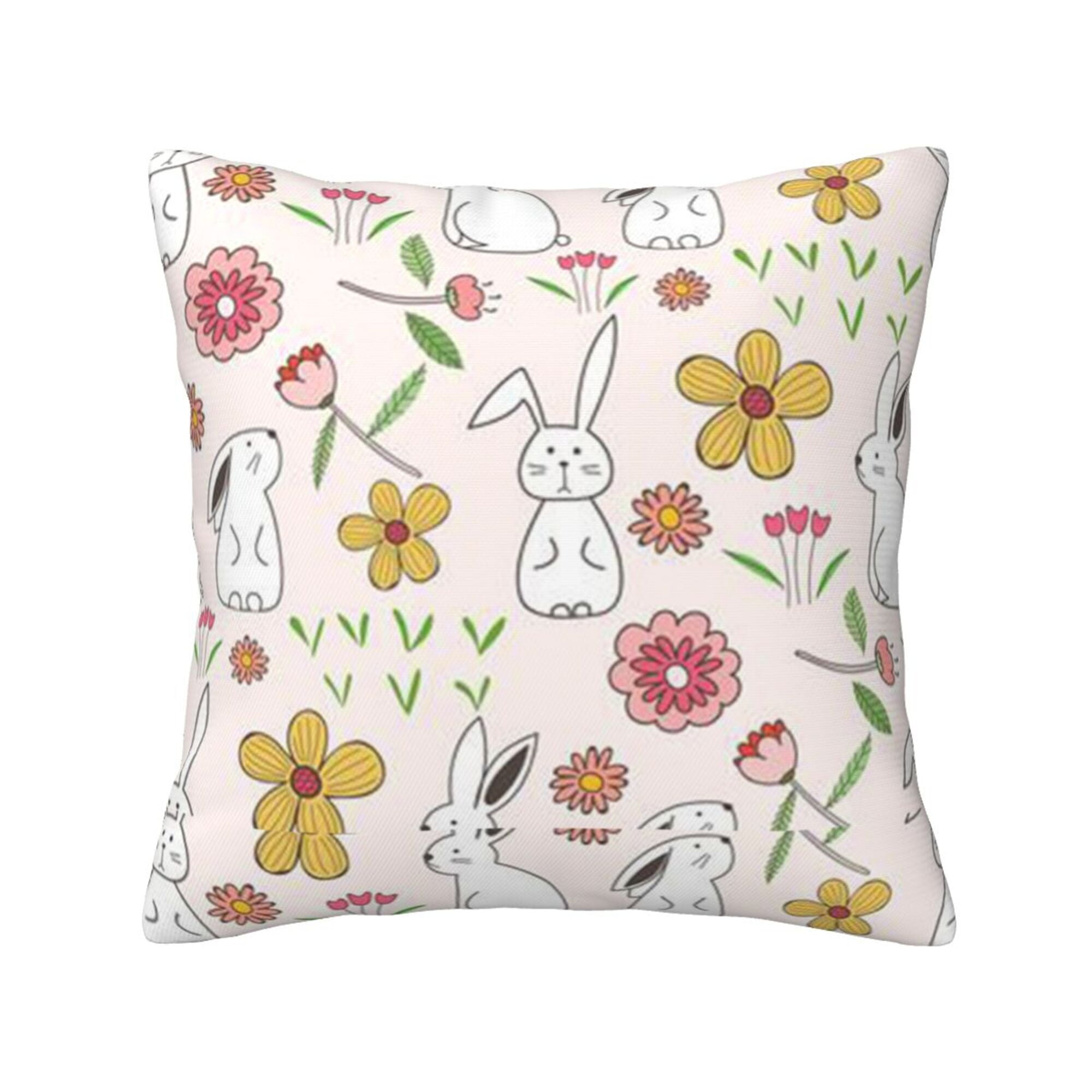 Home Throw Pillow Covers Two Sides Printed Rabbit-Bunny Pink Floral ...