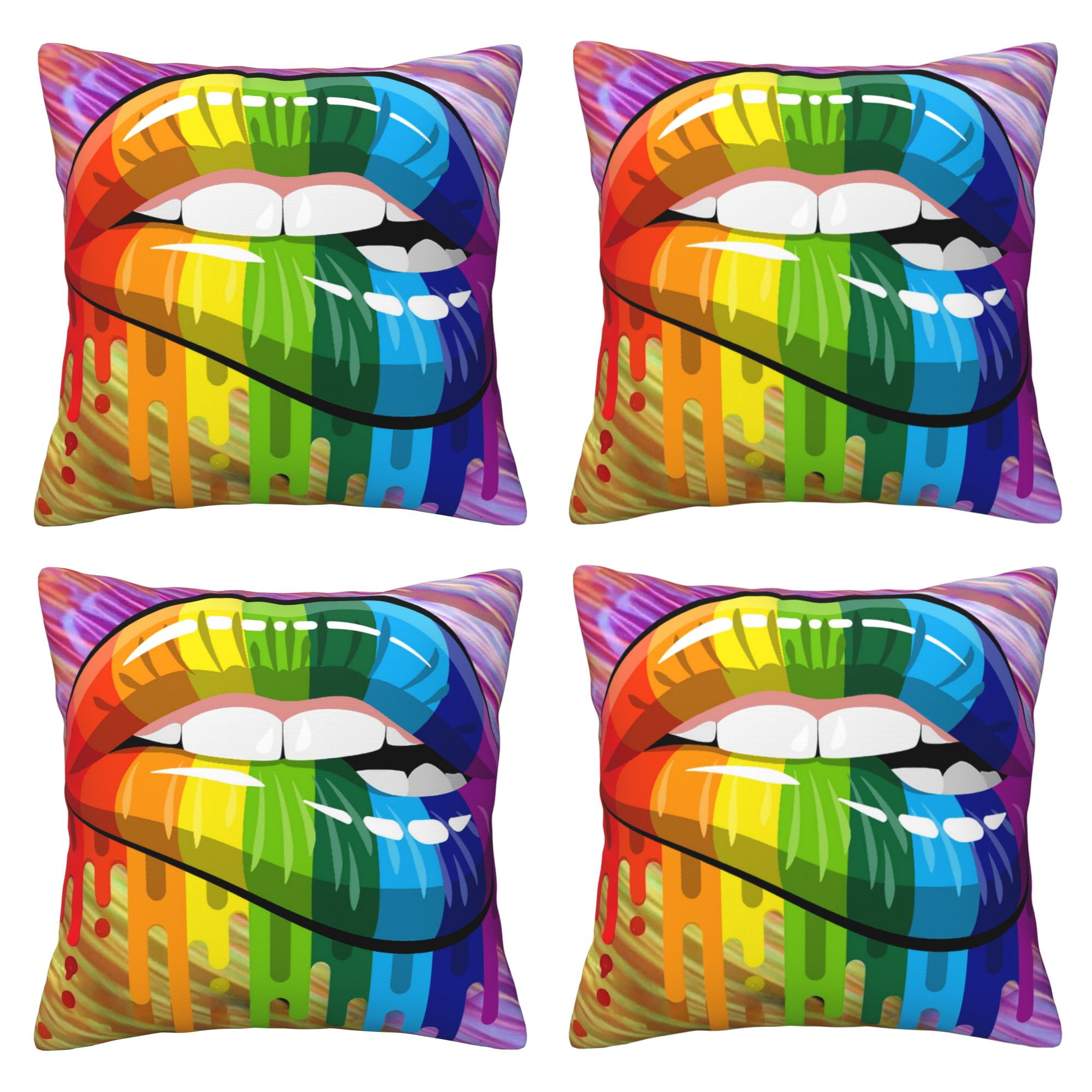 Home Throw Pillow Covers Two Sides Printed Rainbow Lips Gay Pride LGBT ...