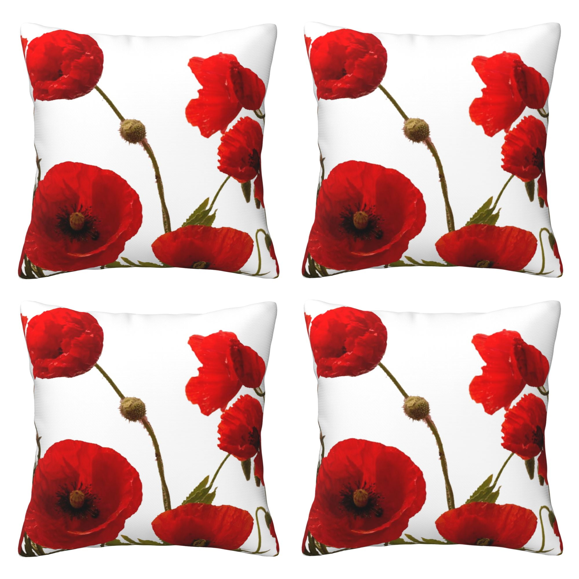 Home Throw Pillow Covers Two Sides Printed Red Poppy Flowers Choose ...