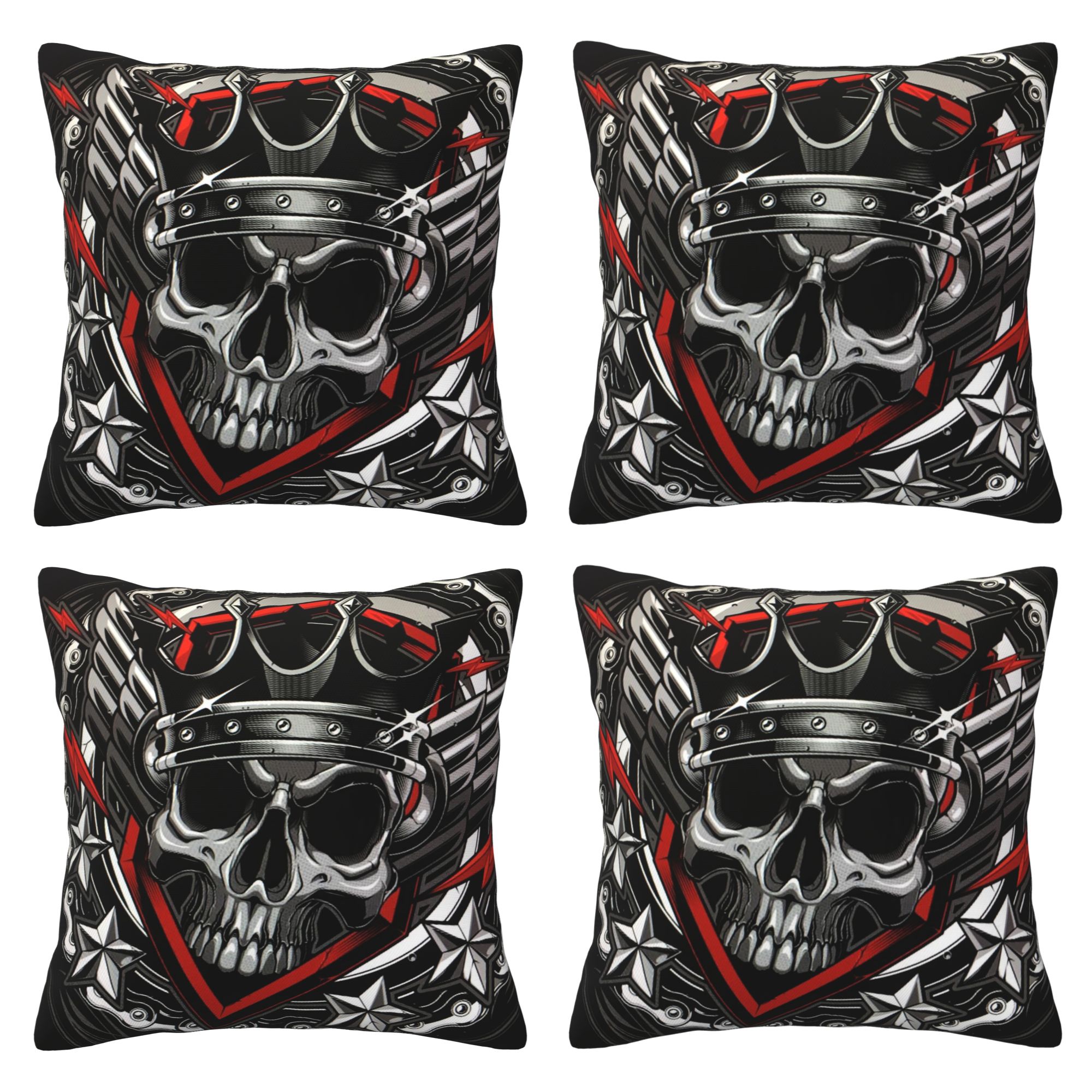 Home Throw Pillow Covers Two Sides Printed Skull Decor Sofa Living Room Bed Couch Car Set of 4 ...