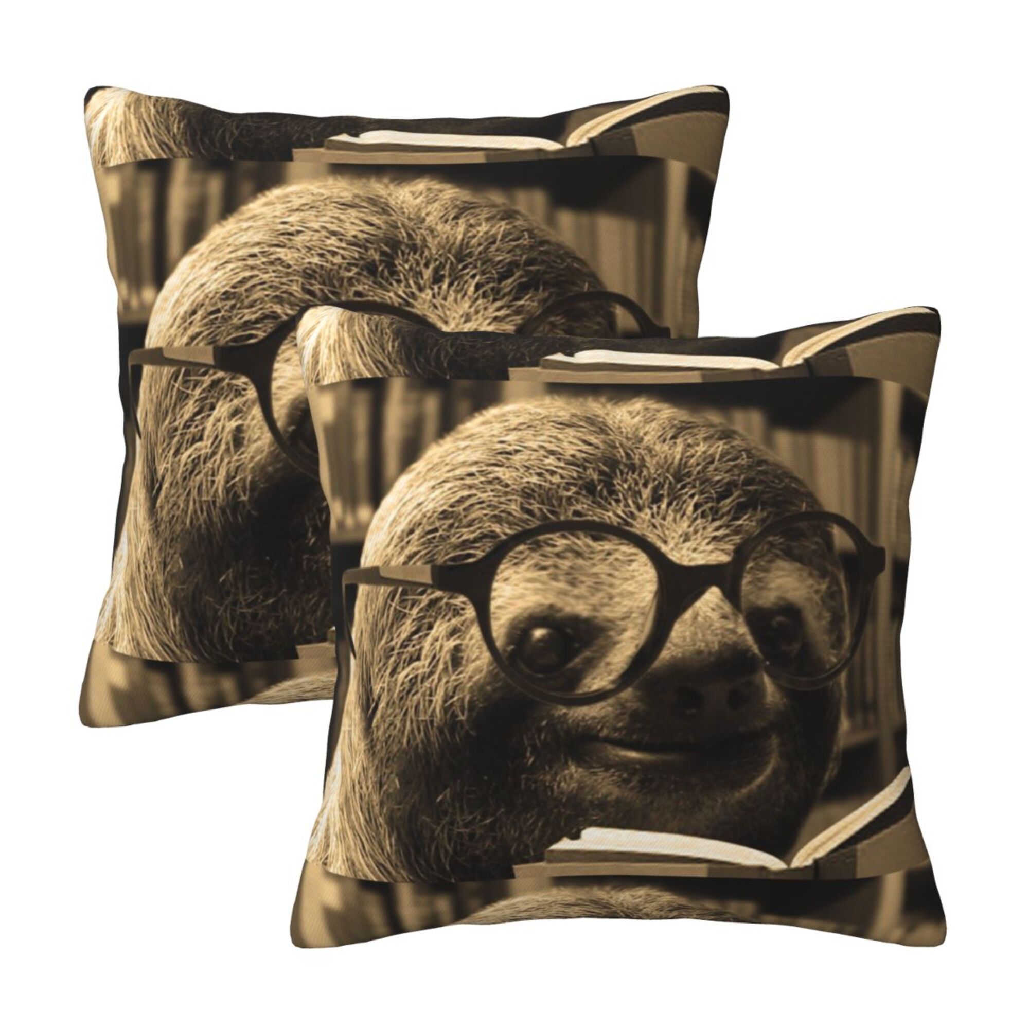Home Throw Pillow Covers Two Sides Printed Sloth Reading Books Decor ...
