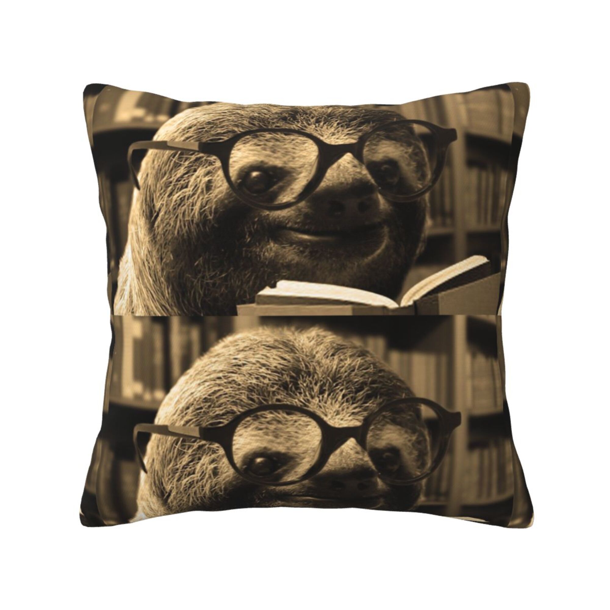 Home Throw Pillow Covers Two Sides Printed Sloth Reading Books Decor ...