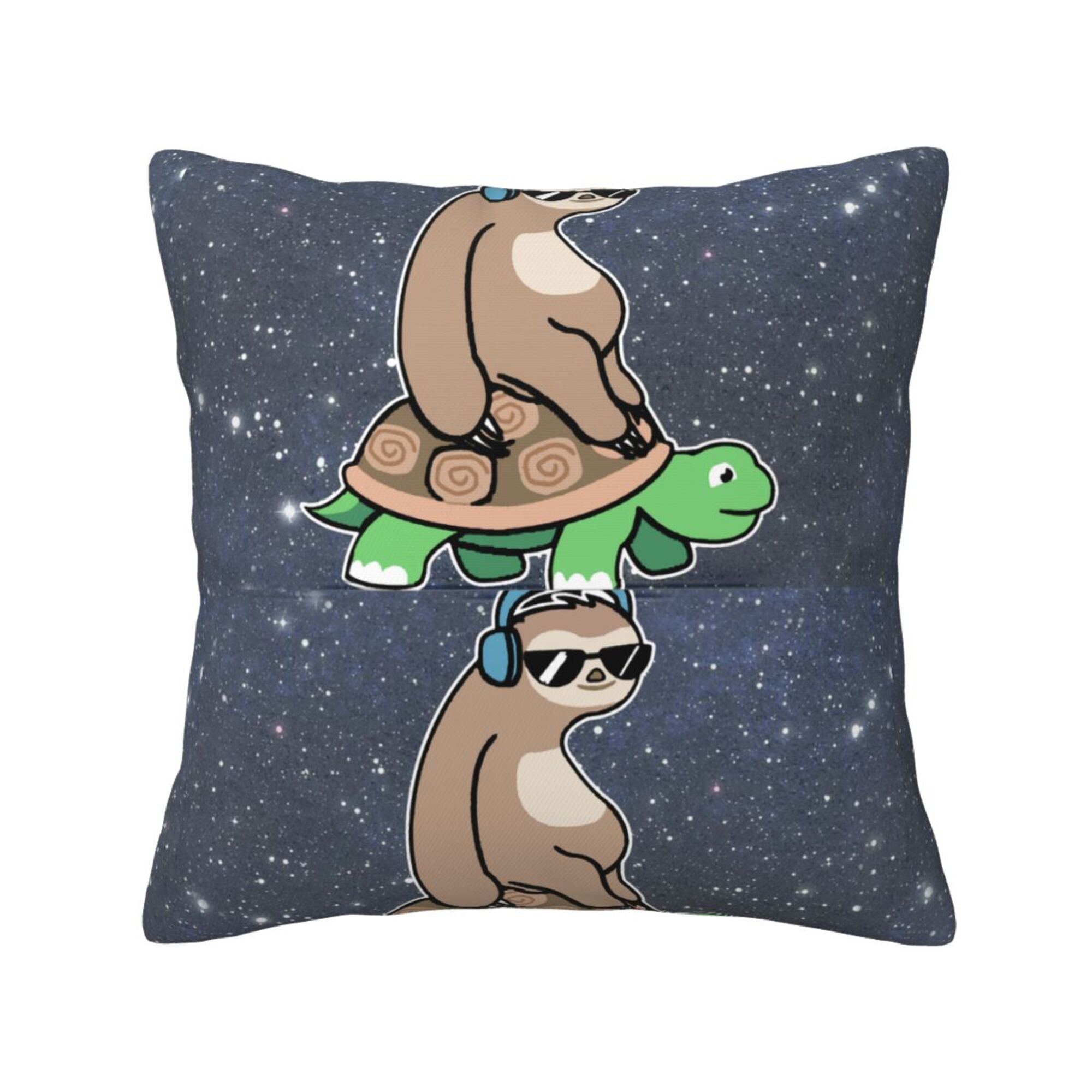 Home Throw Pillow Covers Two Sides Printed Sloth Ride Turtle Listen to ...