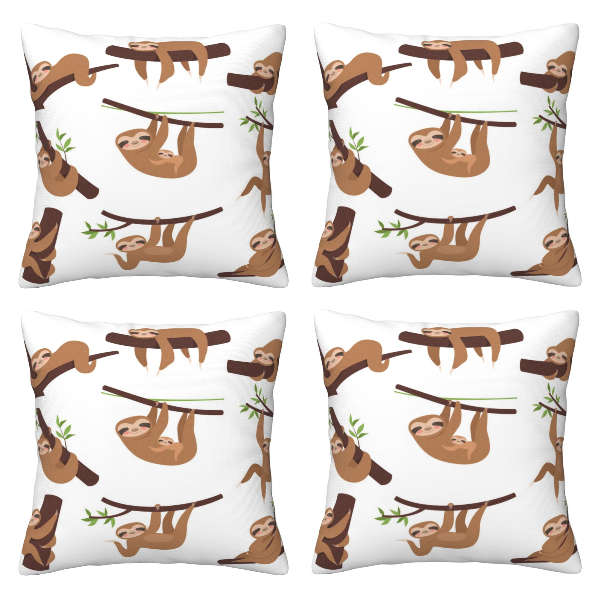 Home Throw Pillow Covers Two Sides Printed Sloth on branch Cute little ...