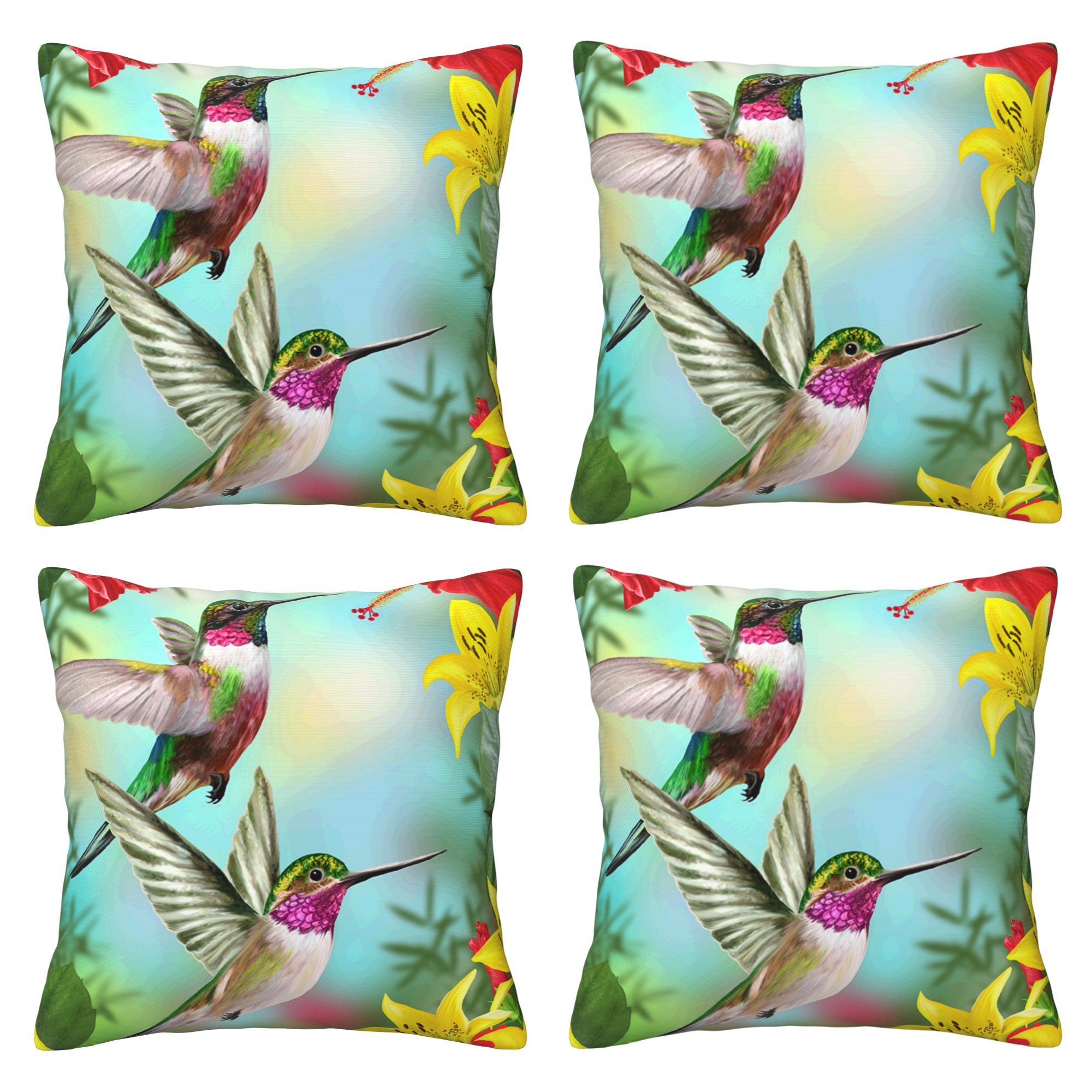 Home Throw Pillow Covers Two Sides Printed Spring Hummingbirds Flowers ...