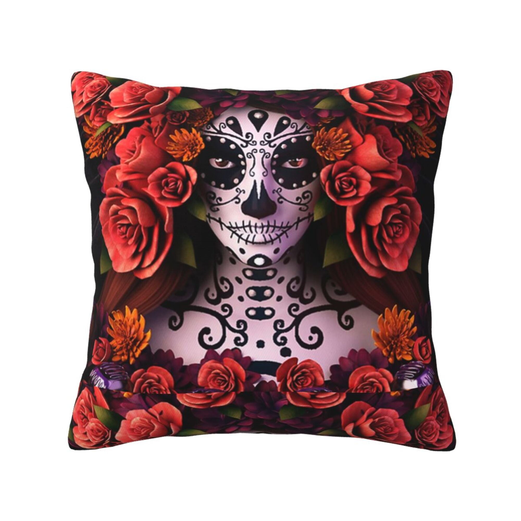 Home Throw Pillow Covers Two Sides Printed Sugar Skull Roses Halloween ...