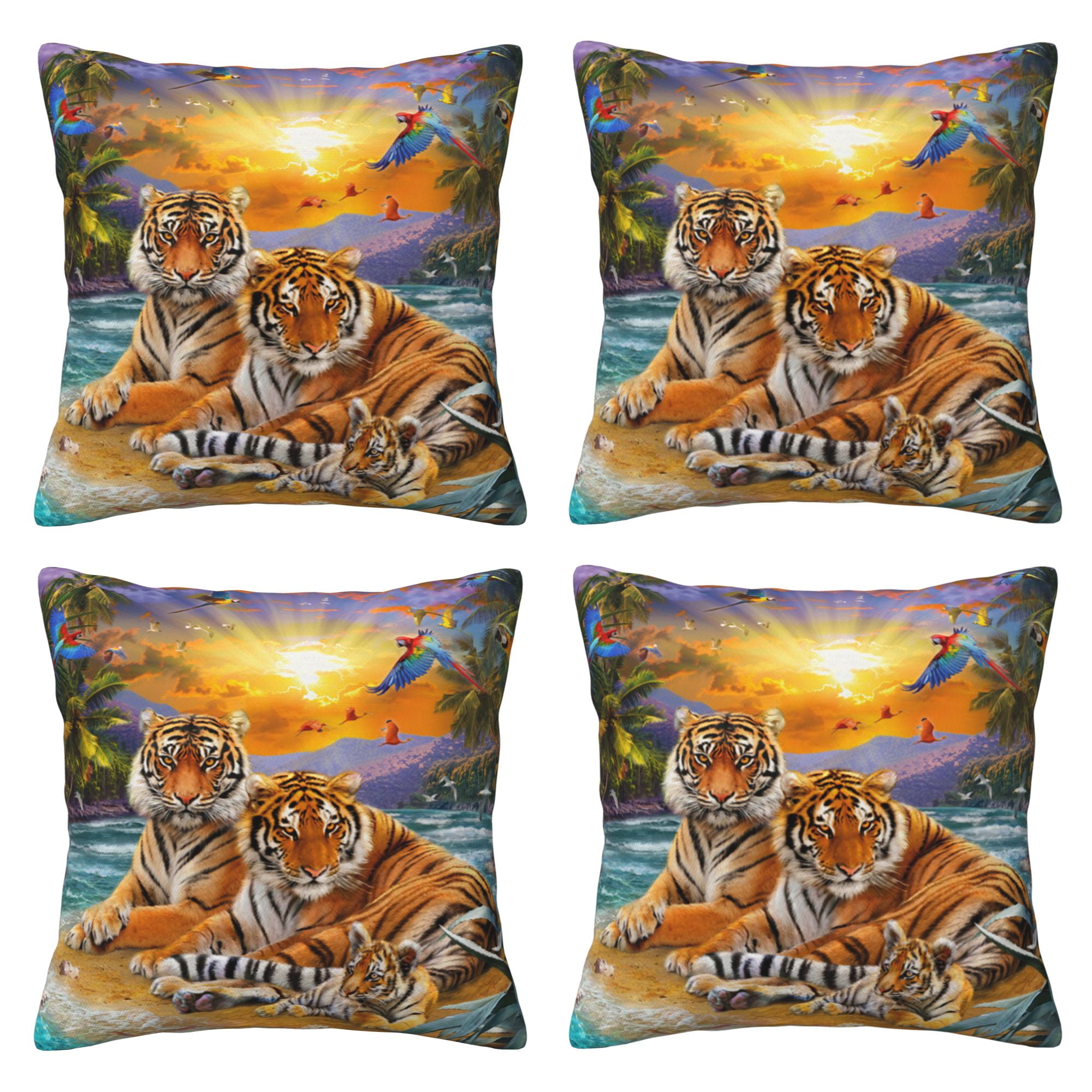 Home Throw Pillow Covers Two Sides Printed Tiger Family Decor Sofa ...