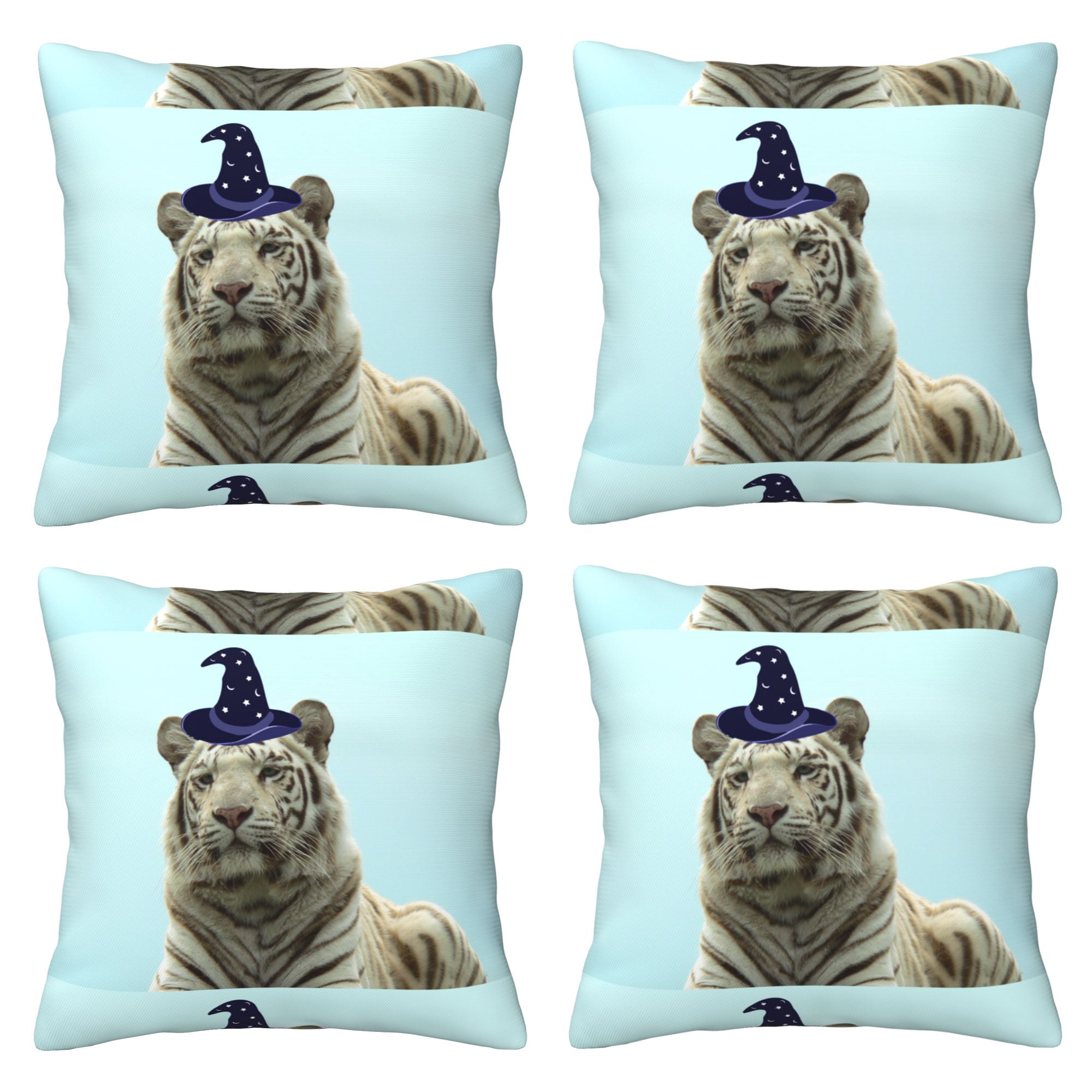 Home Throw Pillow Covers Two Sides Printed Tiger with Cap Decor Sofa ...