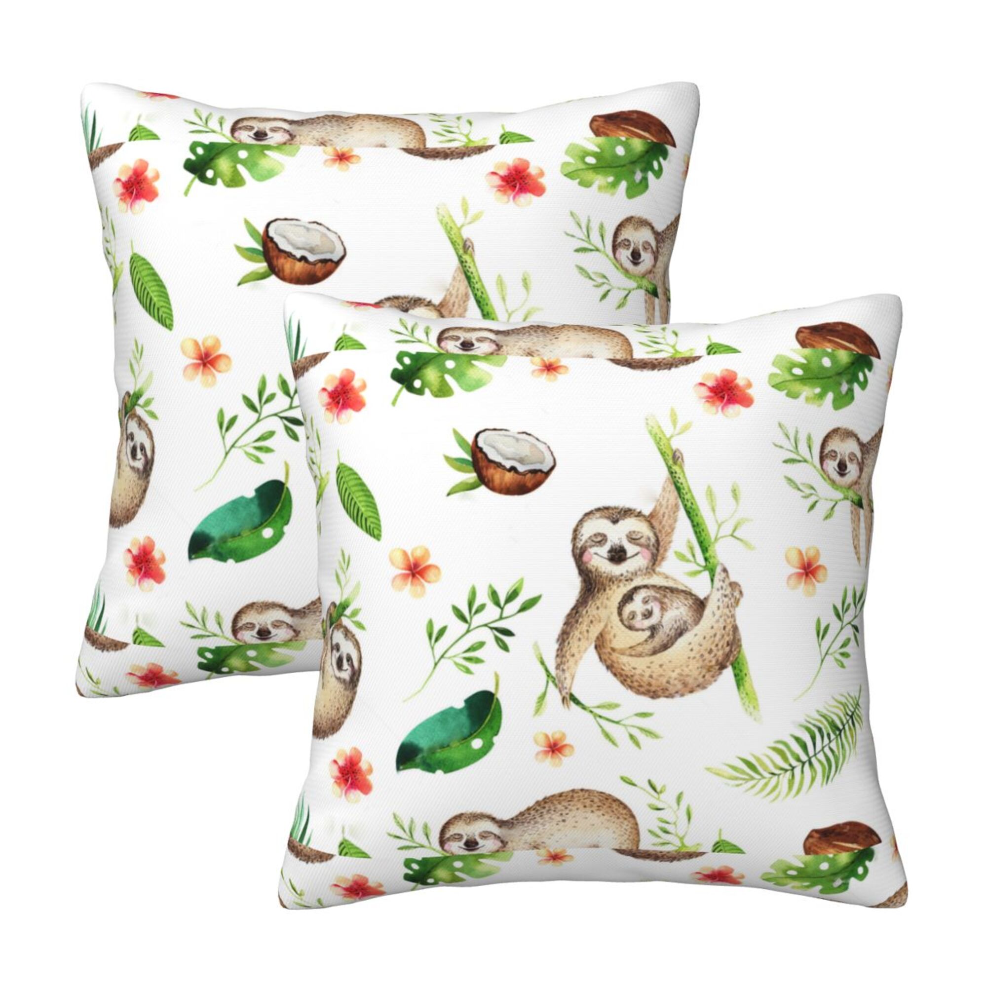 Home Throw Pillow Covers Two Sides Printed Tropical Leaves Sloth Decor ...