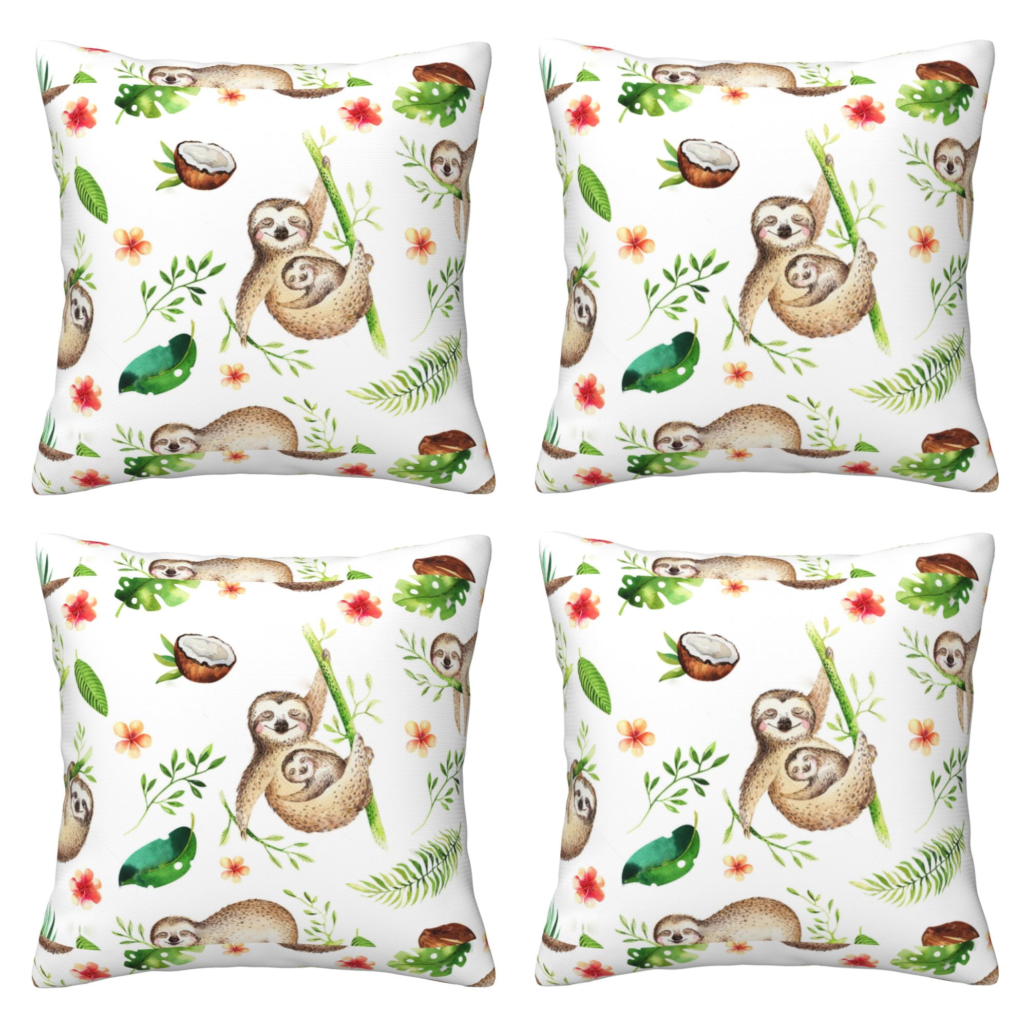 Home Throw Pillow Covers Two Sides Printed Tropical Leaves Sloth Decor ...