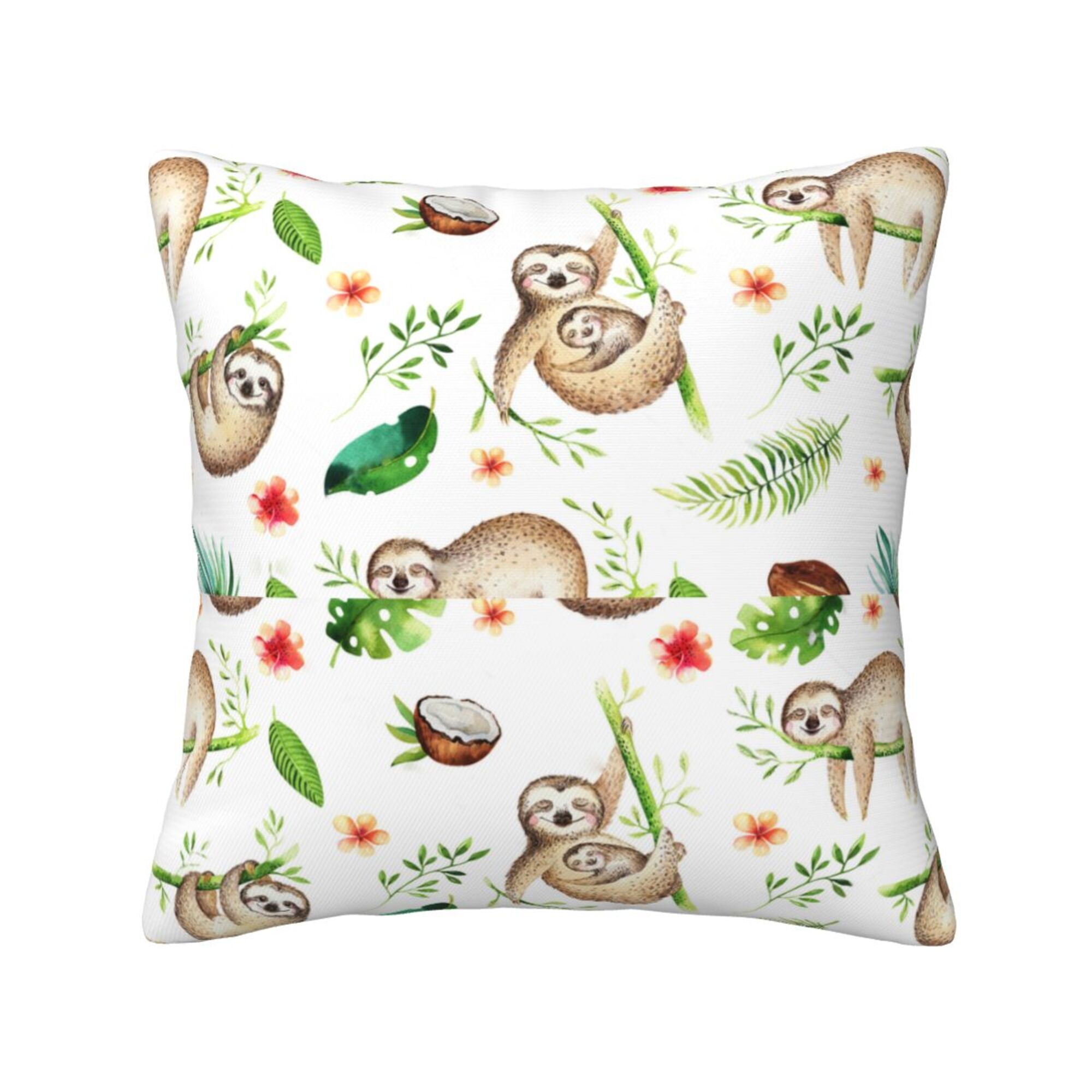Home Throw Pillow Covers Two Sides Printed Tropical Leaves Sloth Decor ...