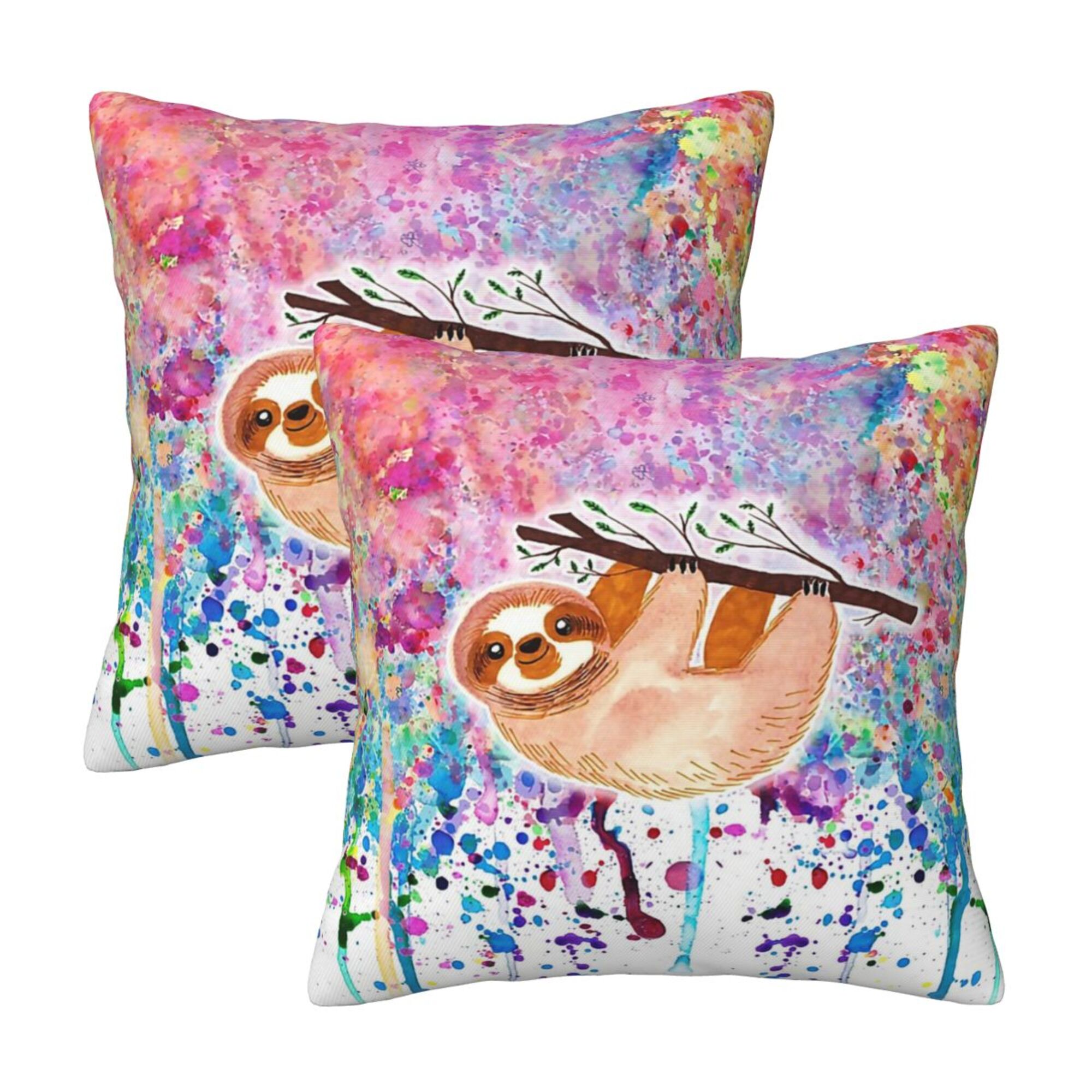 Home Throw Pillow Covers Two Sides Printed Watercolor Sloth Decor Sofa ...
