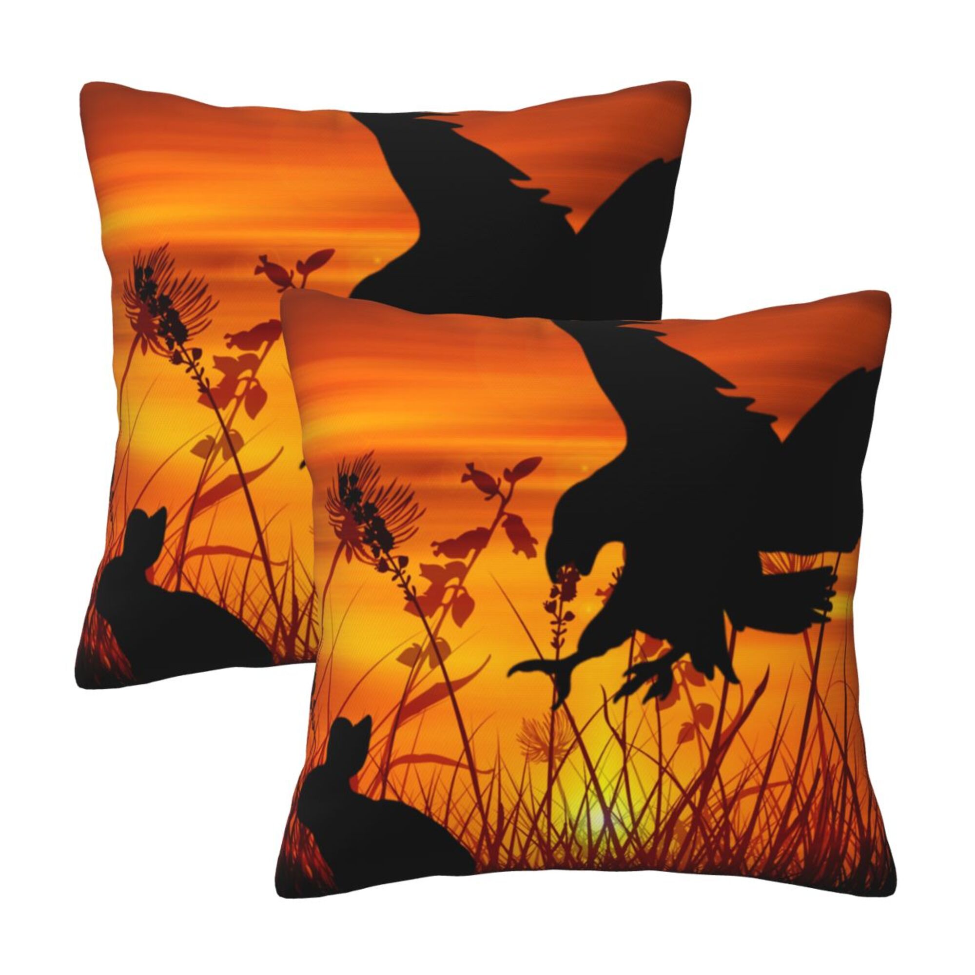 Home Throw Pillow Covers Two Sides Printed eagle rabbit hunt wildlife ...