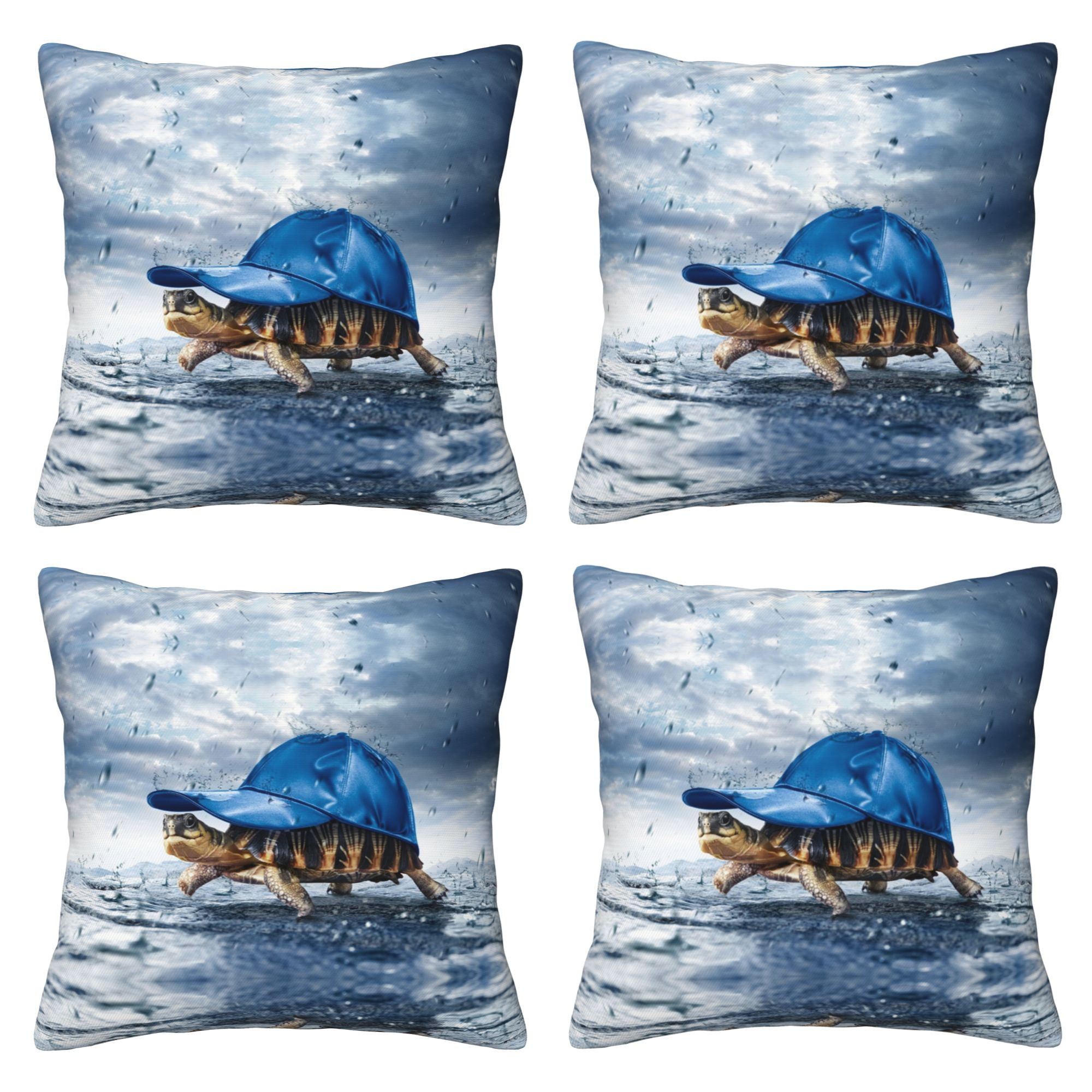 Home Throw Pillow Covers Two Sides Printed turtle-under-baseball-cap-in ...