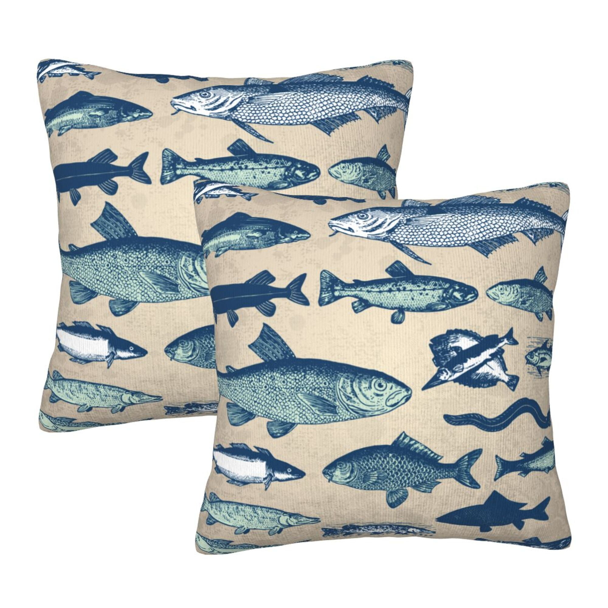 Home Throw Pillow Covers Vintage Fish Drawing Animals Wildlife Square ...