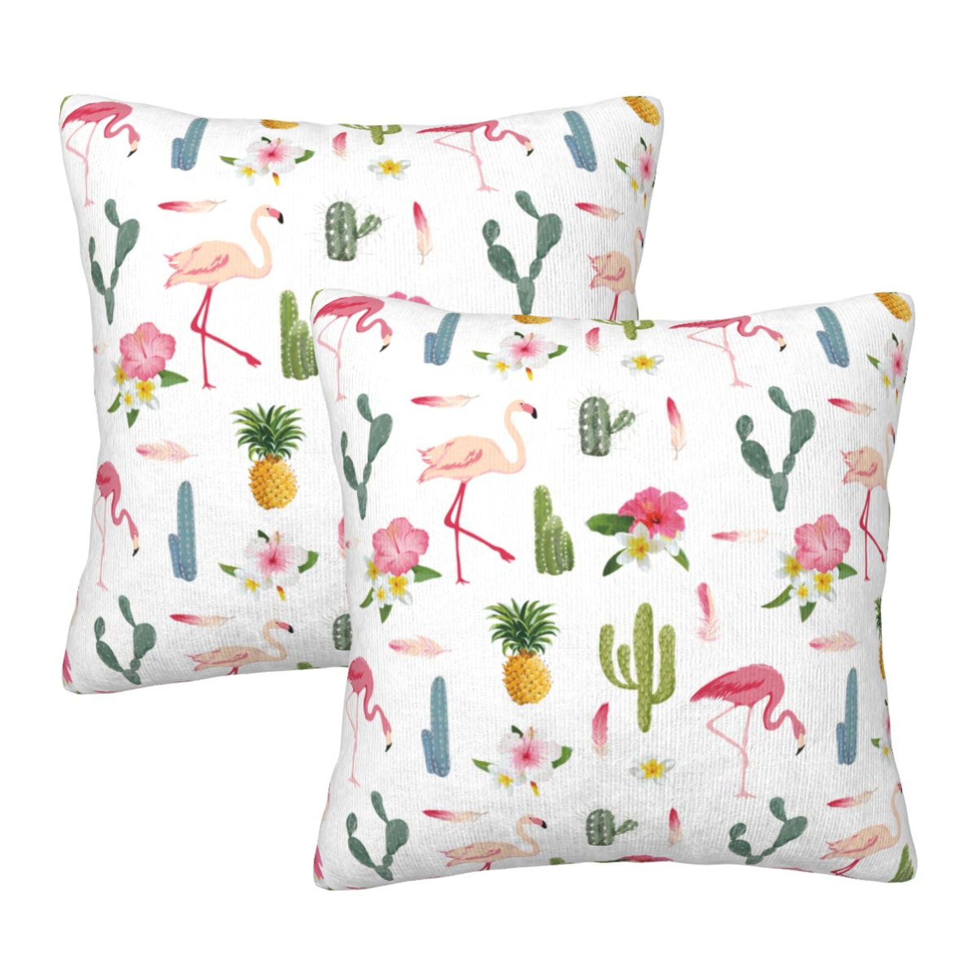 Home Throw Pillow Covers tropical flower flamingo bird cactus Square ...