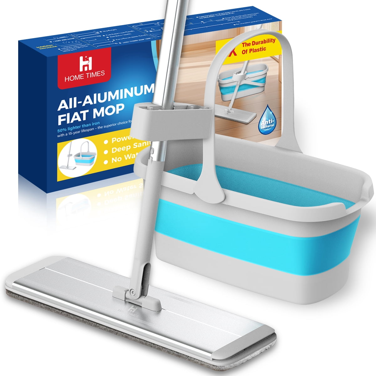 Home Times Flat Mop and Collapsible Bucket Sets, Mop and Bucket for ...