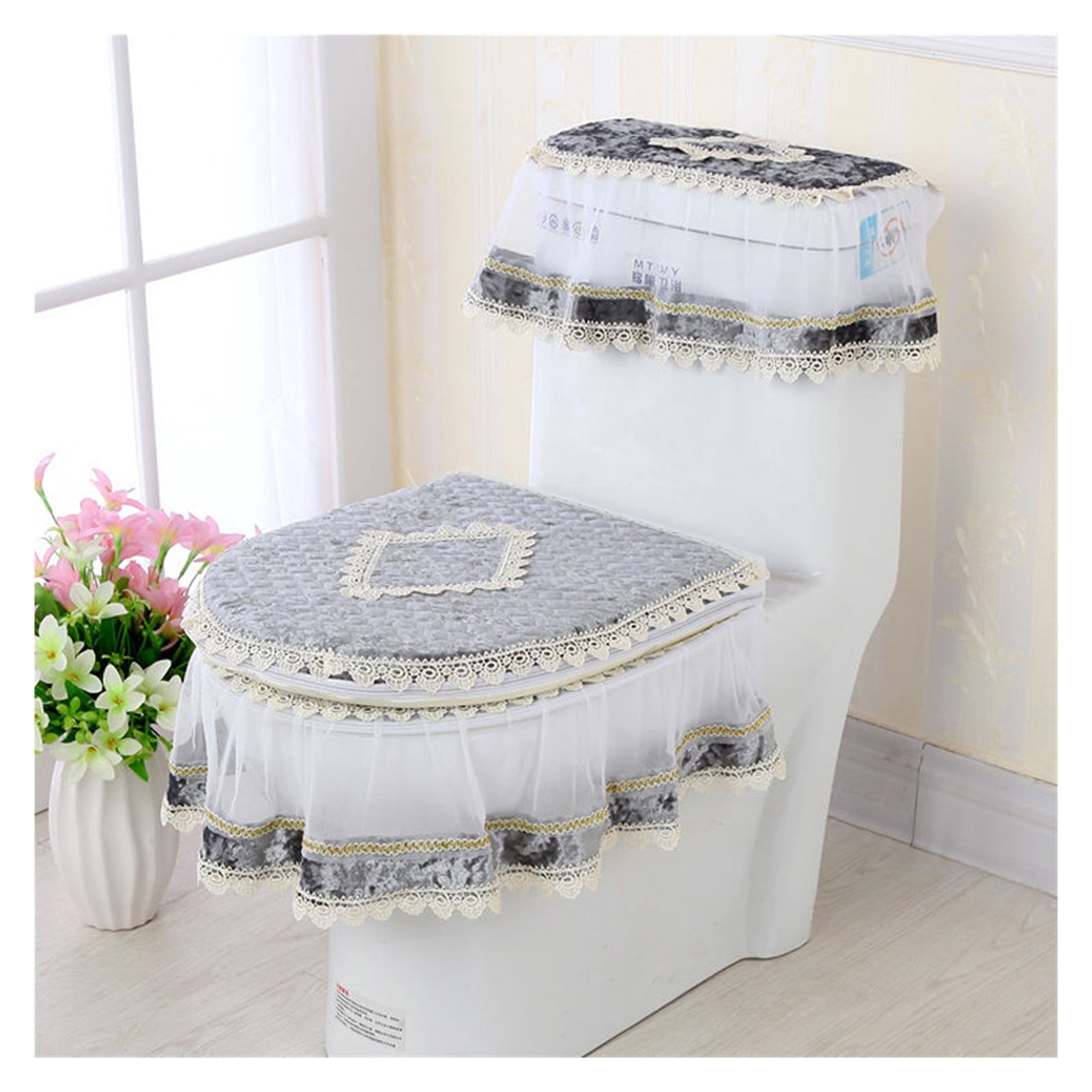 Home Toilet Seat Mat Three-piece set European Style Lace Toilet Water ...