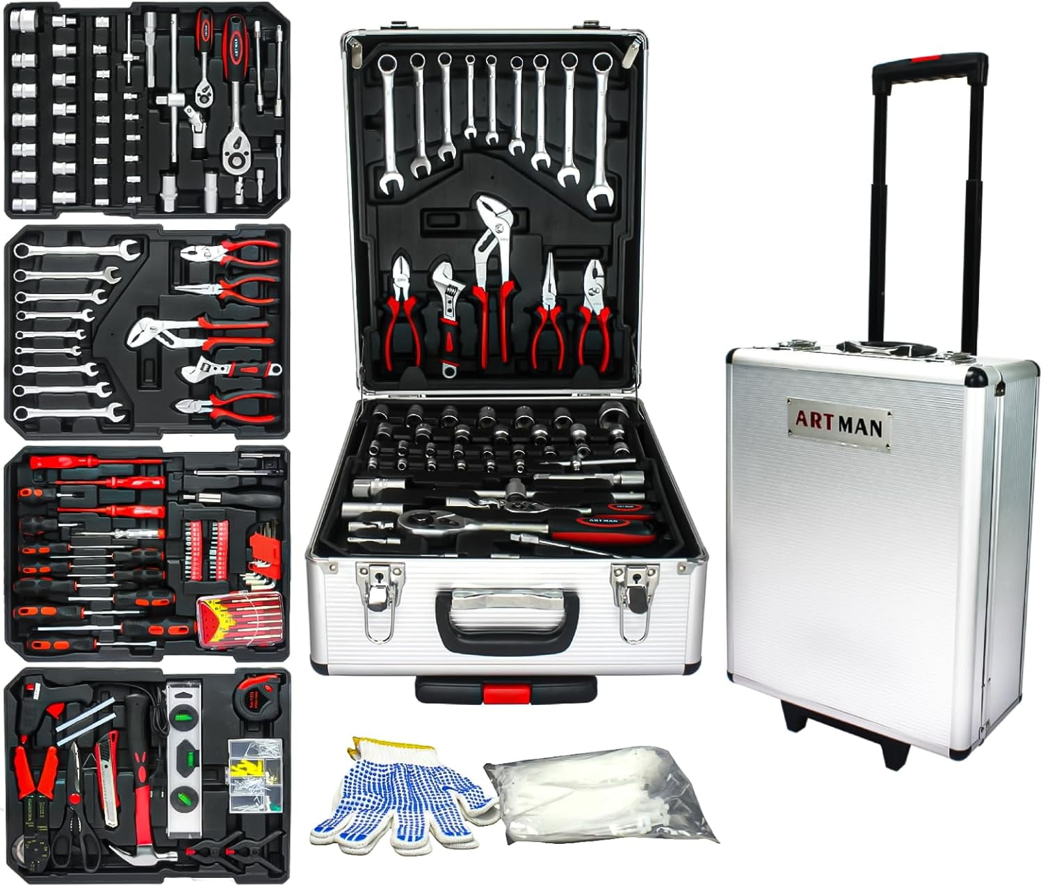 Home Tool Set Kit -899 PCS Home Auto Repair Tool Kit with Rolling Tool Box, Complete Hand Tool ...