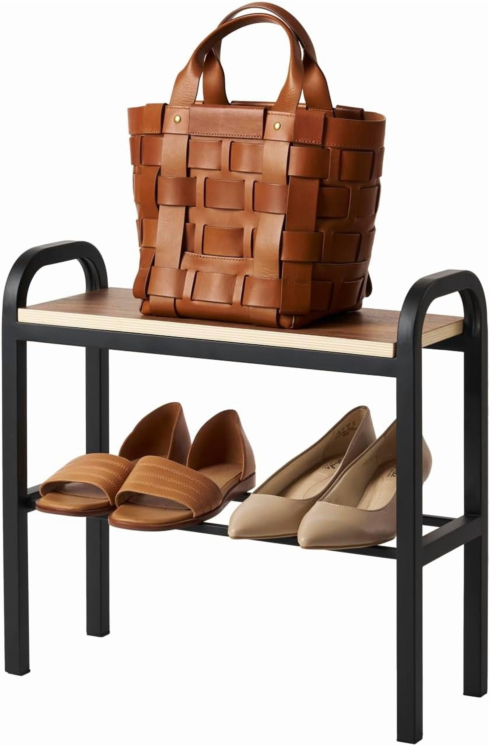 Home Tower Shoe Organizer Rack with Wooden Bench Top, Storage Table for ...