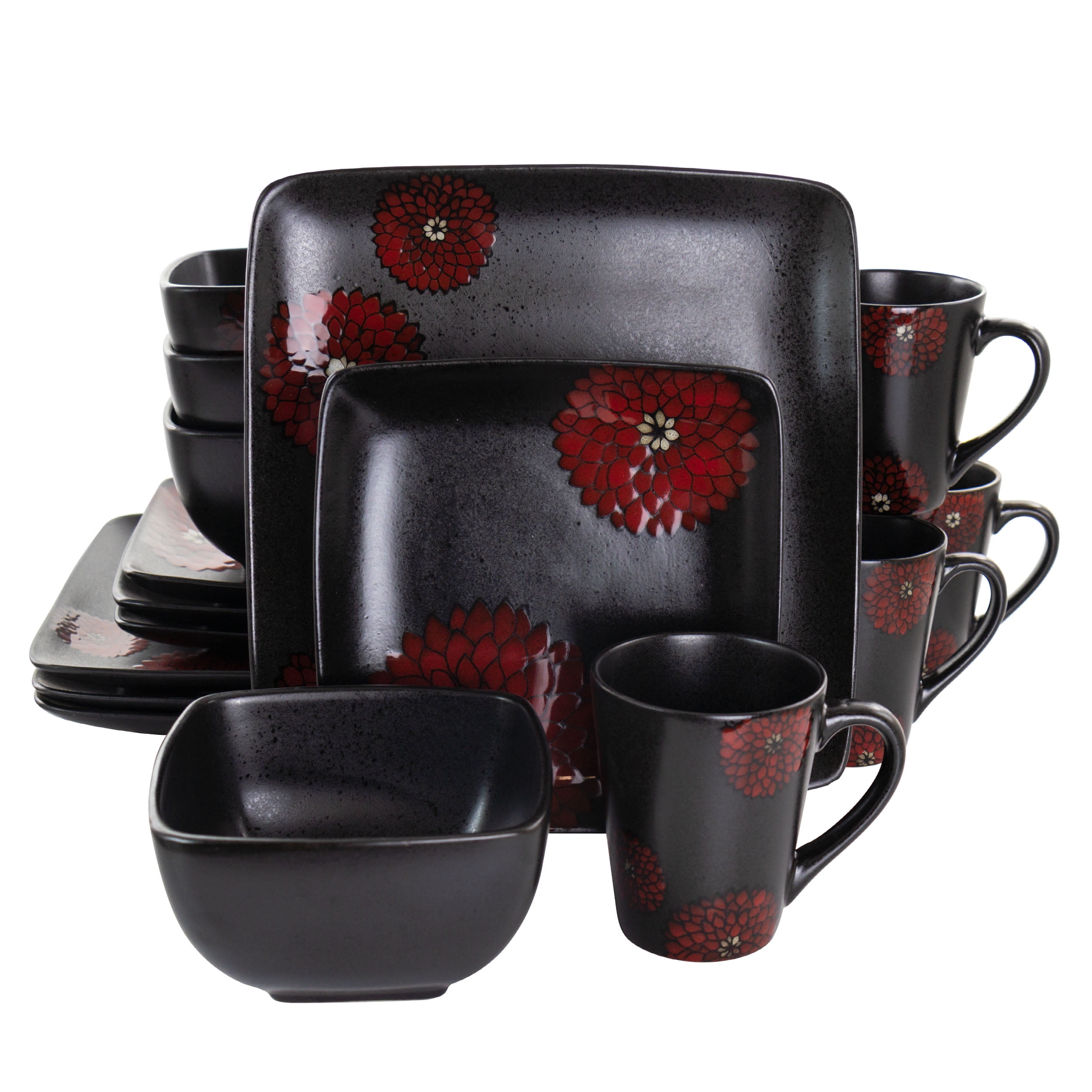 Home Trends Grand Dahlia 16 Piece Square Stoneware Dinnerware Set in ...