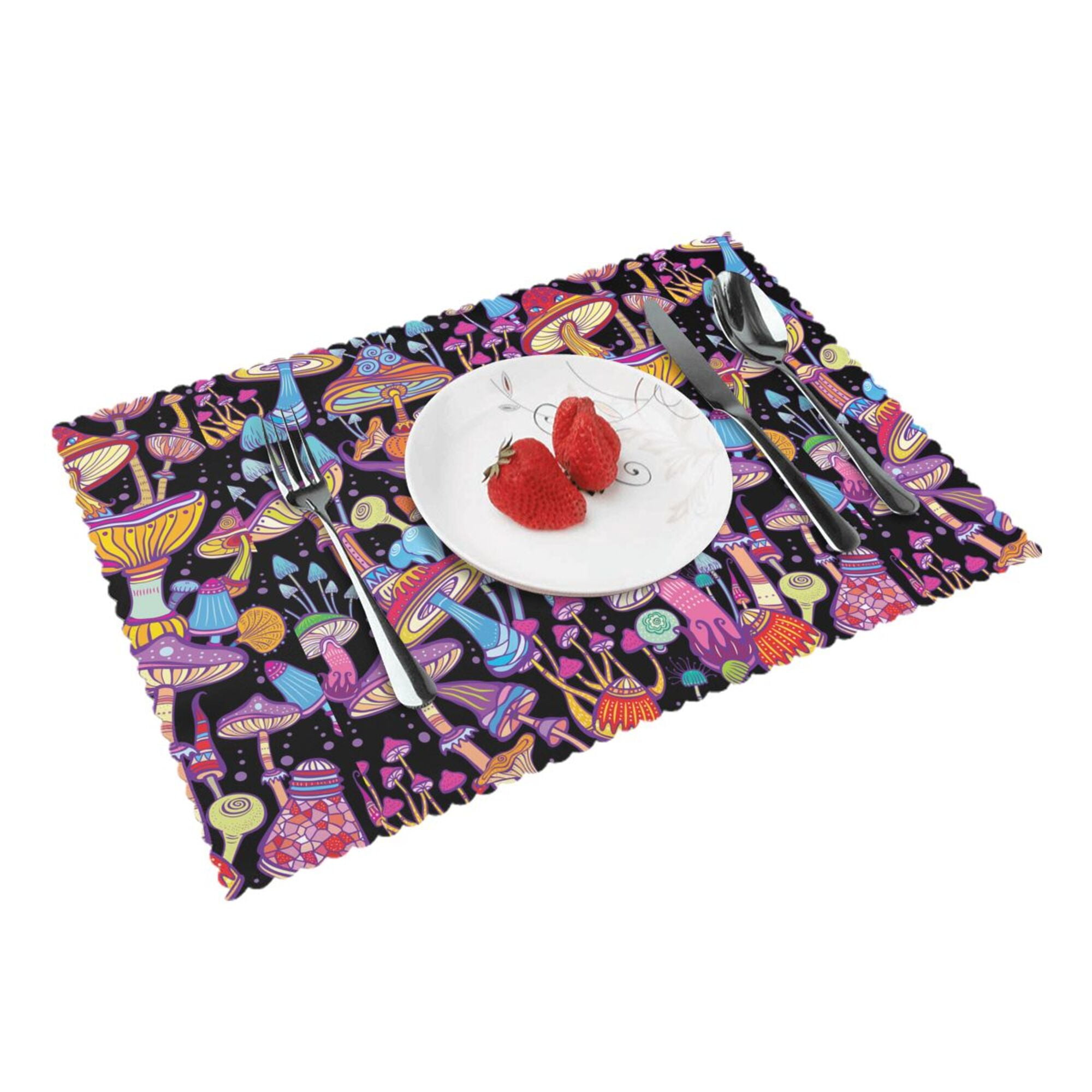 Home Trippy-Mushroom-Purple--Magic-Plant Placemats Set Of 4 Washable ...