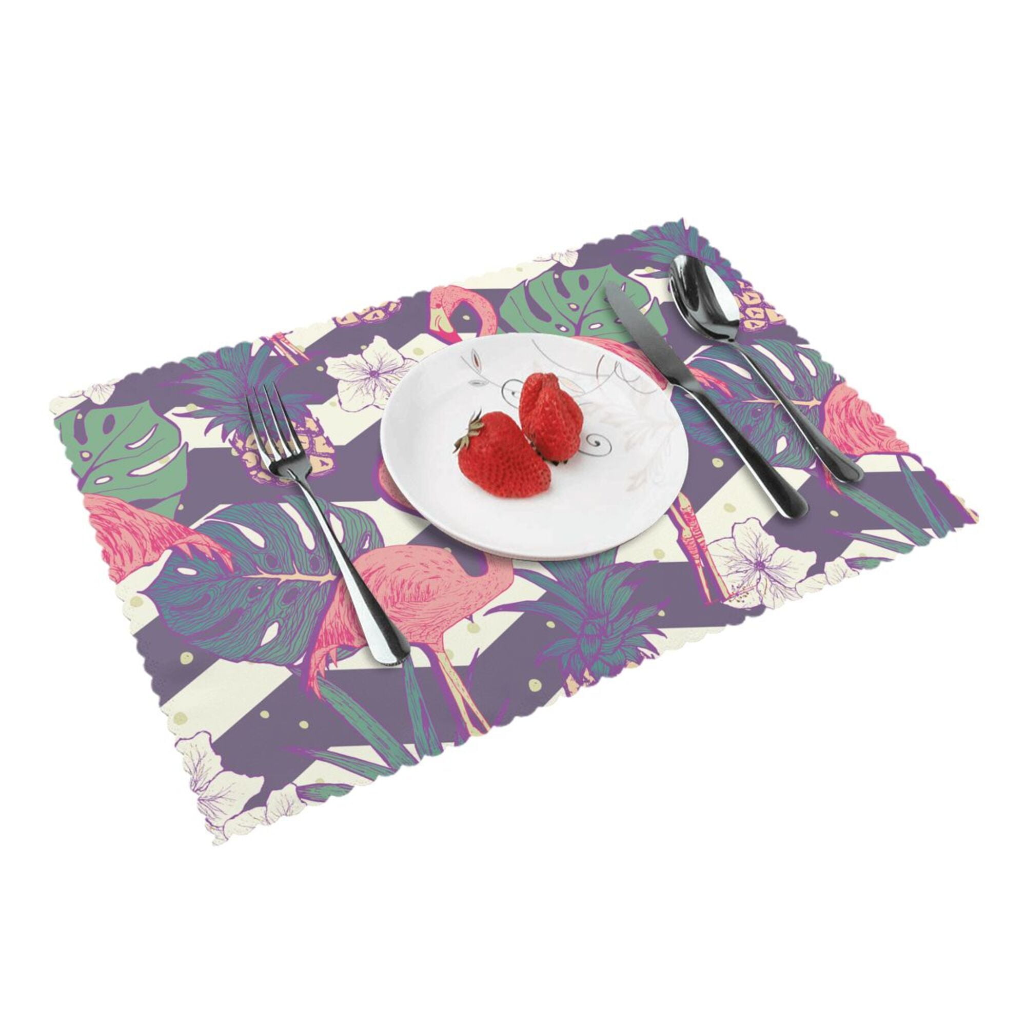 Home Tropical Palm Tree Banana Leaves Pink Flamingo Placemats Set Of 4 ...