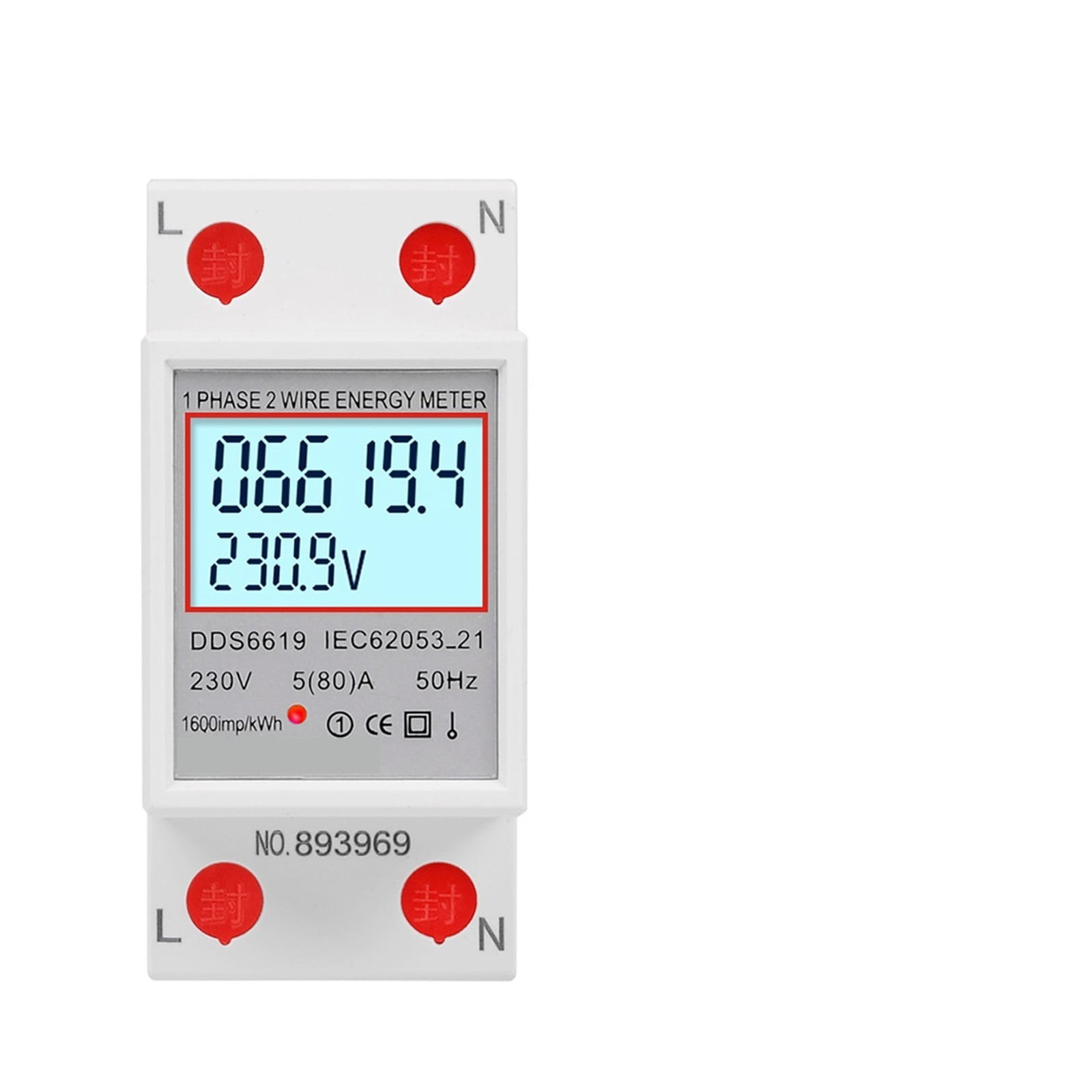 Home Usage 80A Load 1 Phase 2 Wires LCD Digital Display Wattmeter Power ...