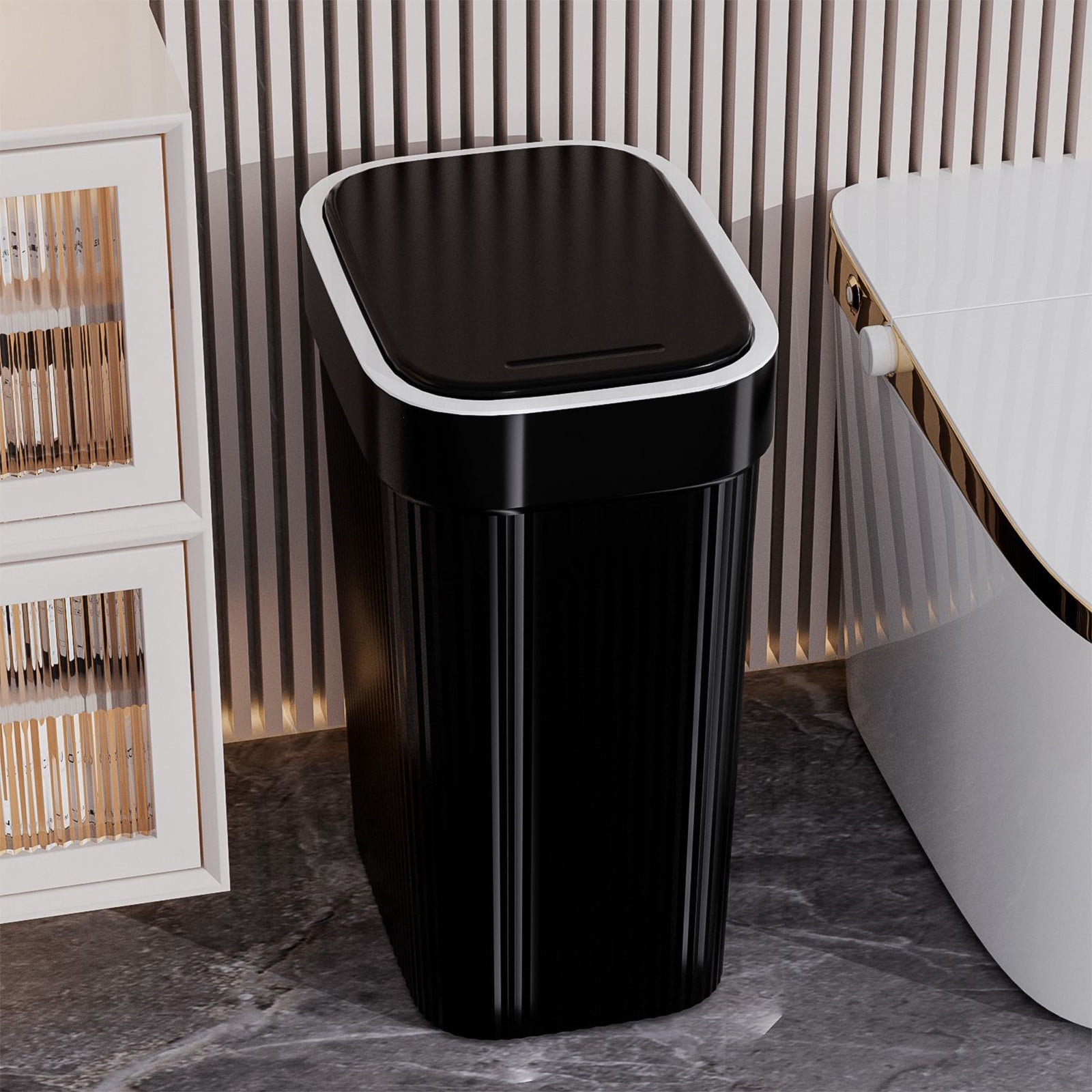 Home Use Press Top Flip Lid Trash Can, Small Bathroom Trash Can with ...