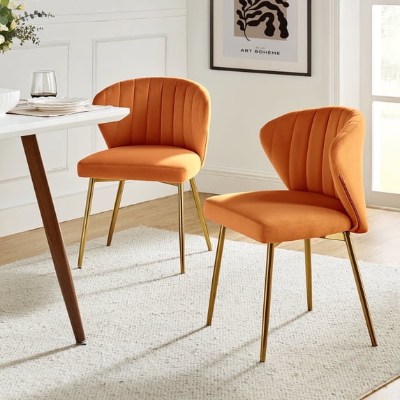 Orange Velvet Upholstered Side Chairs Set of 2 with Metal Legs for Home ...