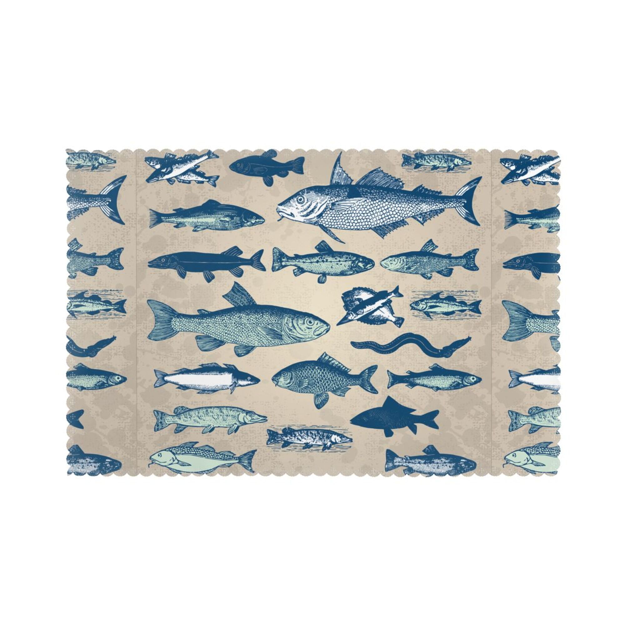 Home Vintage Fish Drawing Animals Wildlife Placemats Set Of 6 Washable ...